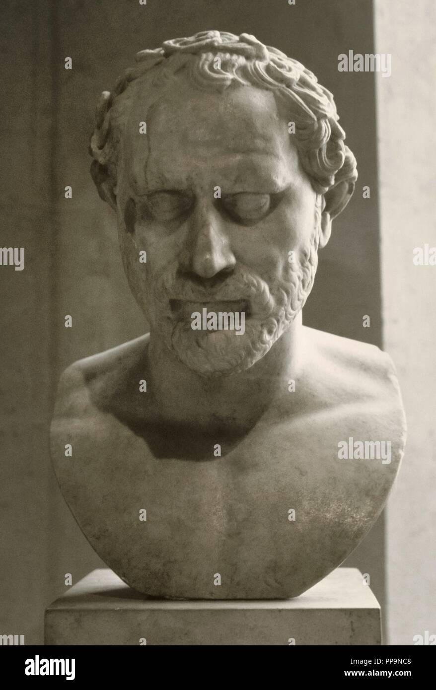 Demosthenes (384-332 BC). Greek politician and orator. Bust. Roman copy ...