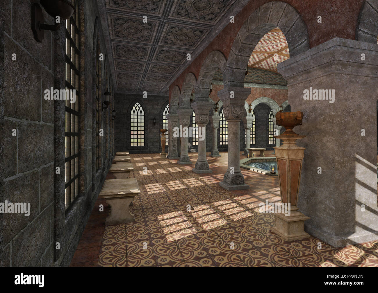 3D rendering of a fairy tale castle with a pool Stock Photo - Alamy