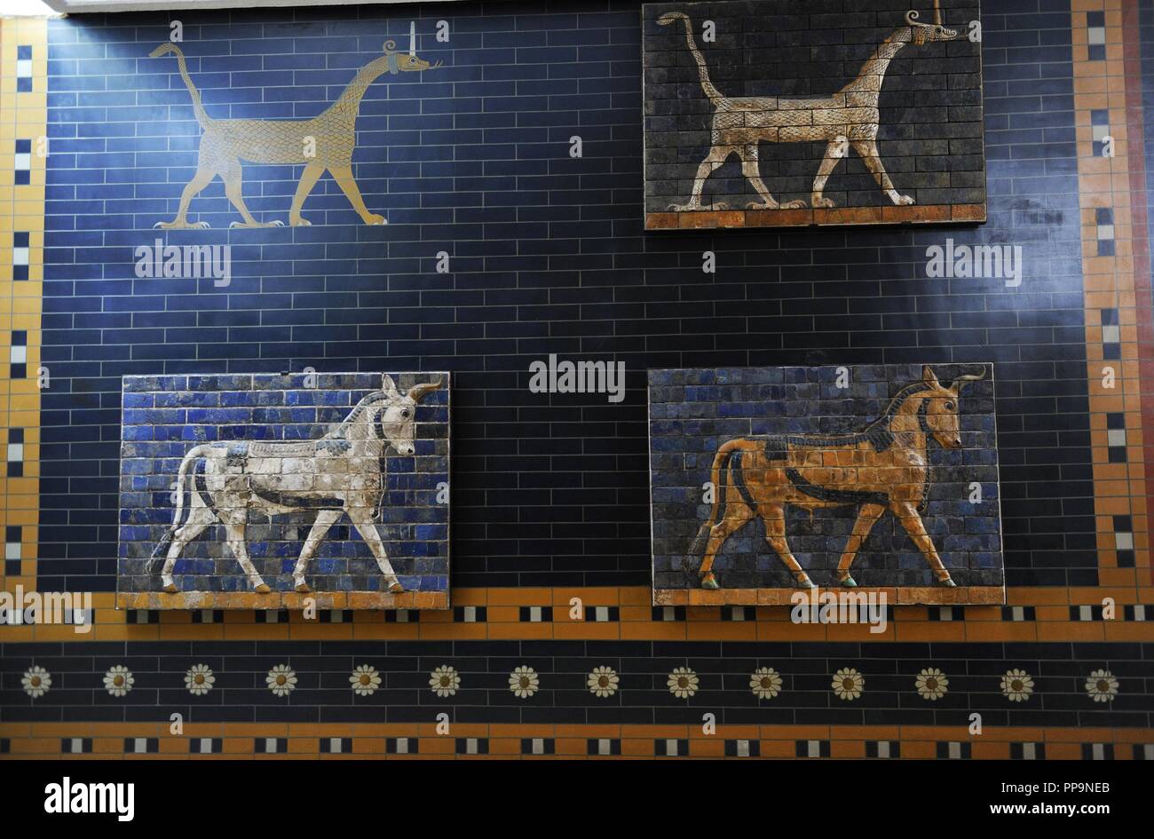 Ishtar Gate. Babylon. 575 BC. Decoration with aurochs and dragons ...