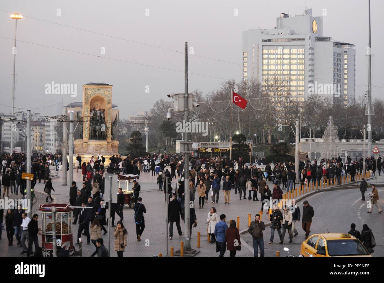 Turkey. Istanbul. A view of Taksim Square with the Republic Monument ...