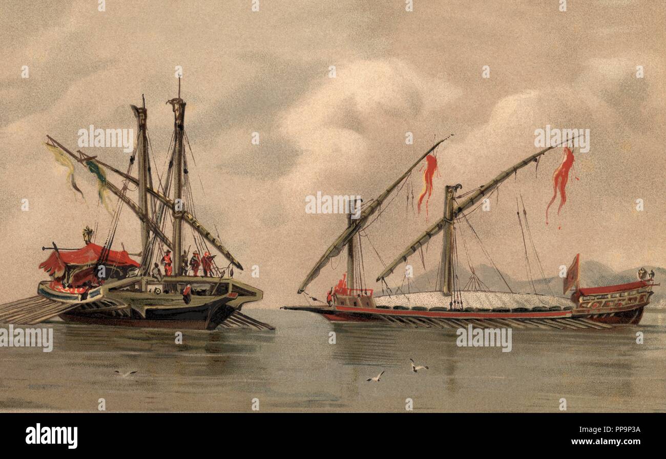 Galeras españolas del siglo XVI en la época de Carlos V. Grabado de ...