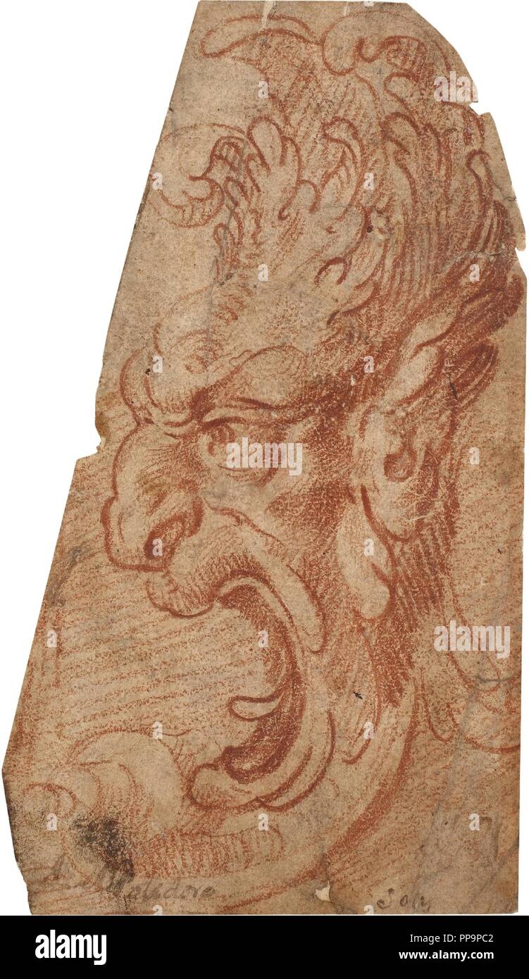 Anonymous / 'Grotesque Head, in Profile'. XVI century. Red chalk on ...