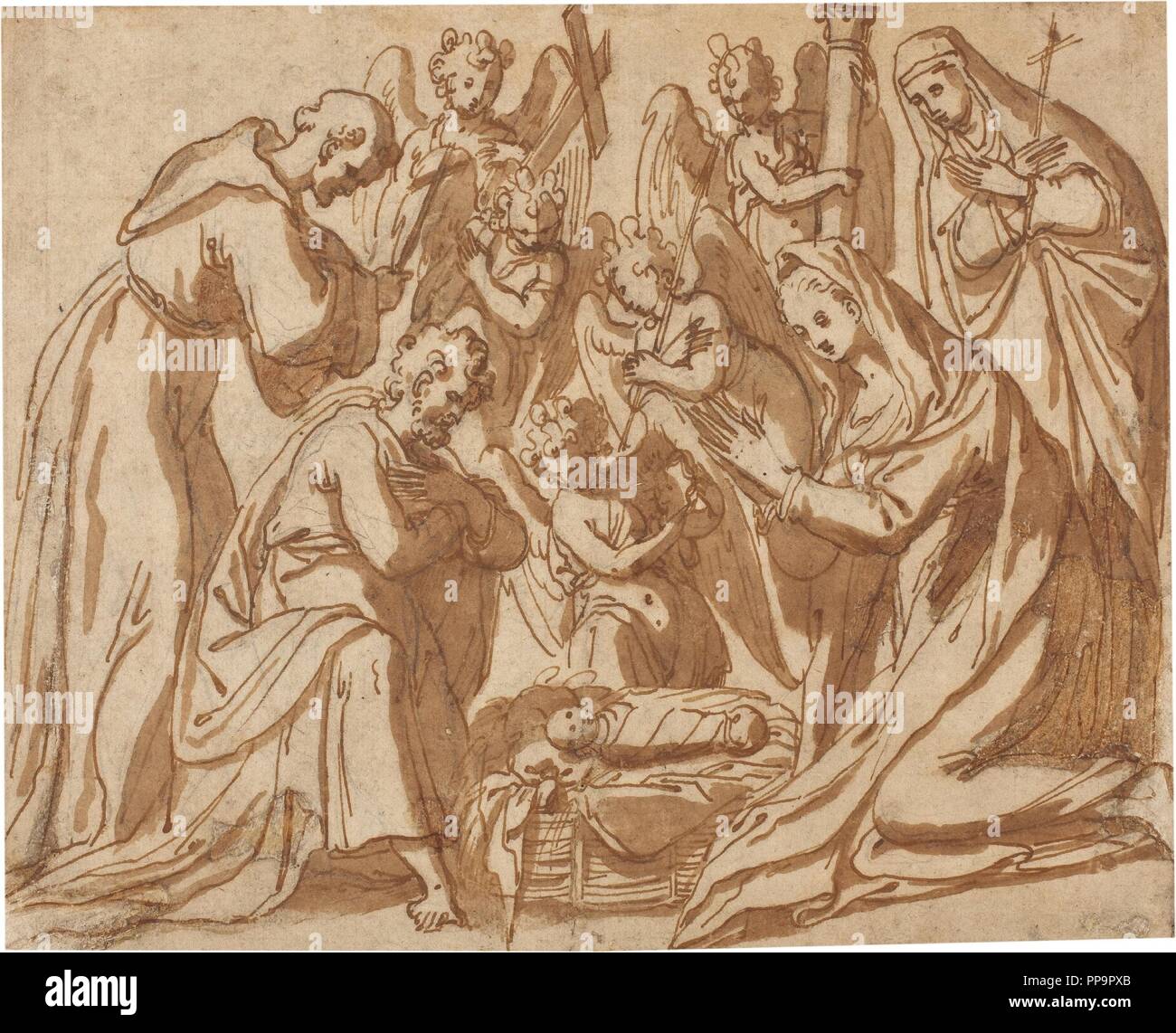 Bernardino India / 'Nativity, with St. Francis and a female monastic ...