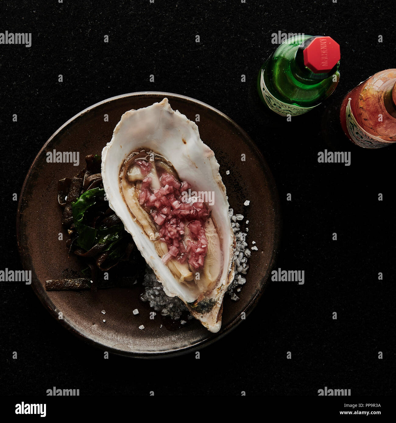 Classic Delicious sea fresh healthy oyster with chopped shallots ...