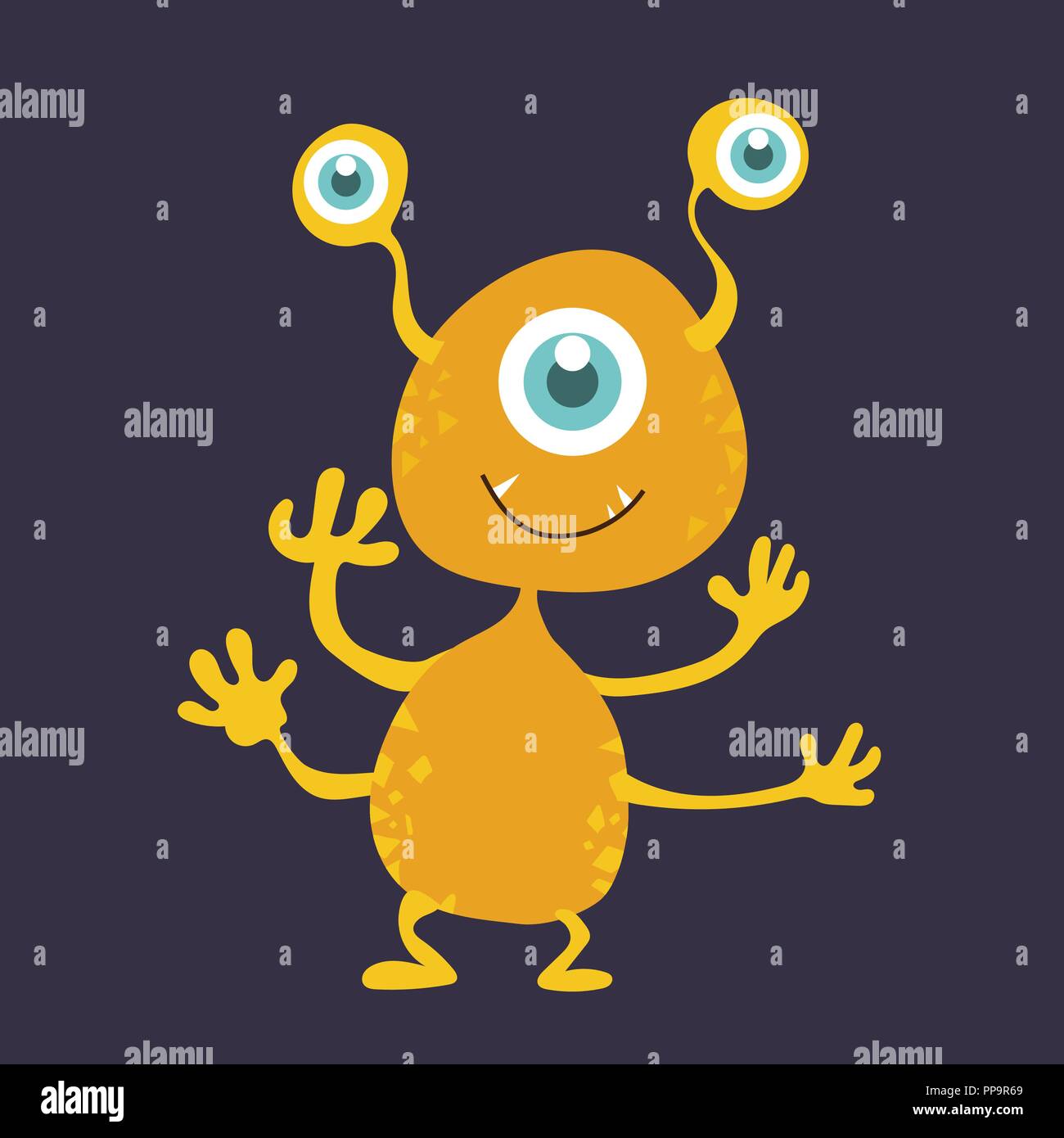 Cute monster cartoon character smile with happiness vector illustration ...