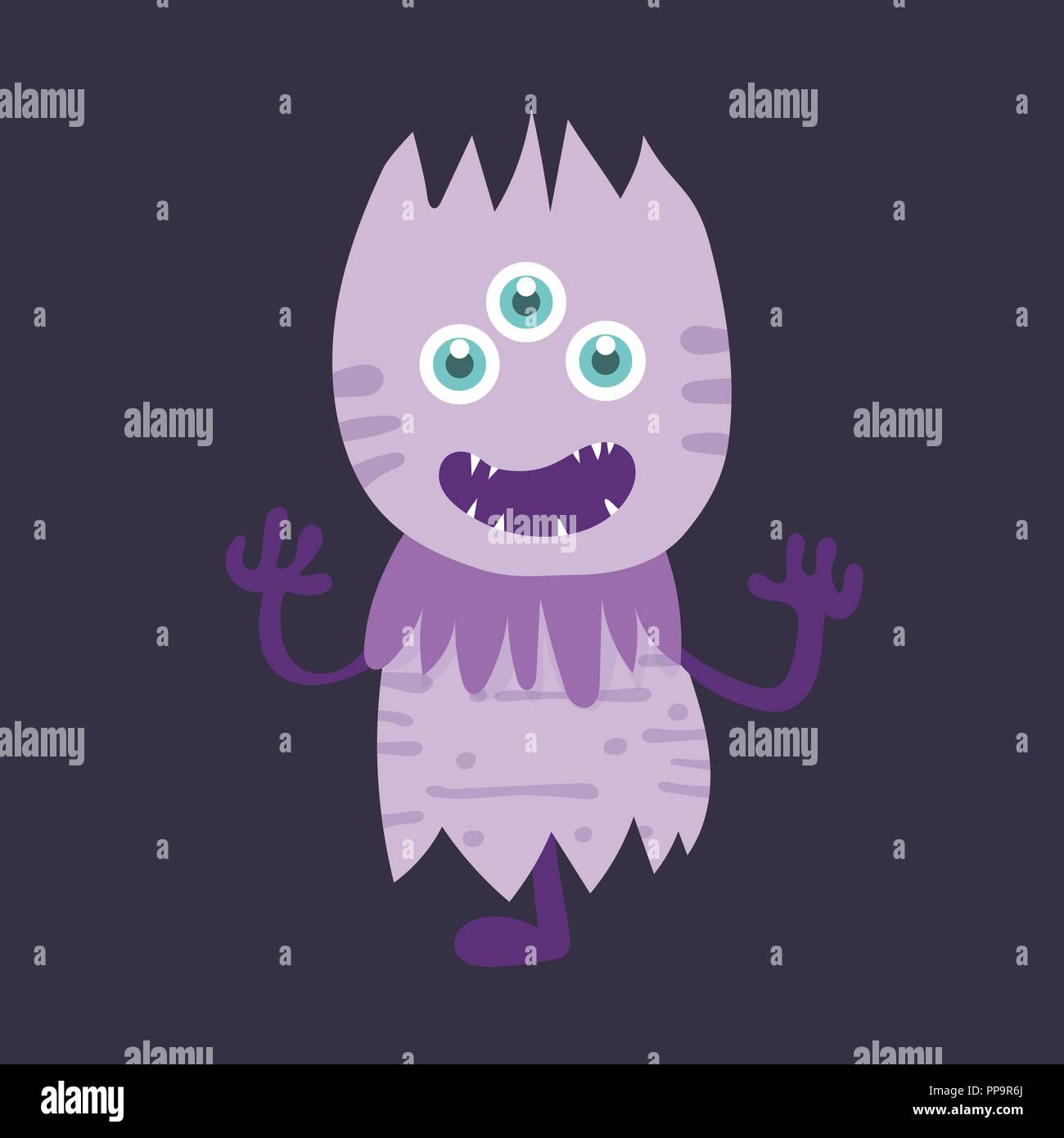 Cute monster cartoon character smile with happiness vector illustration ...