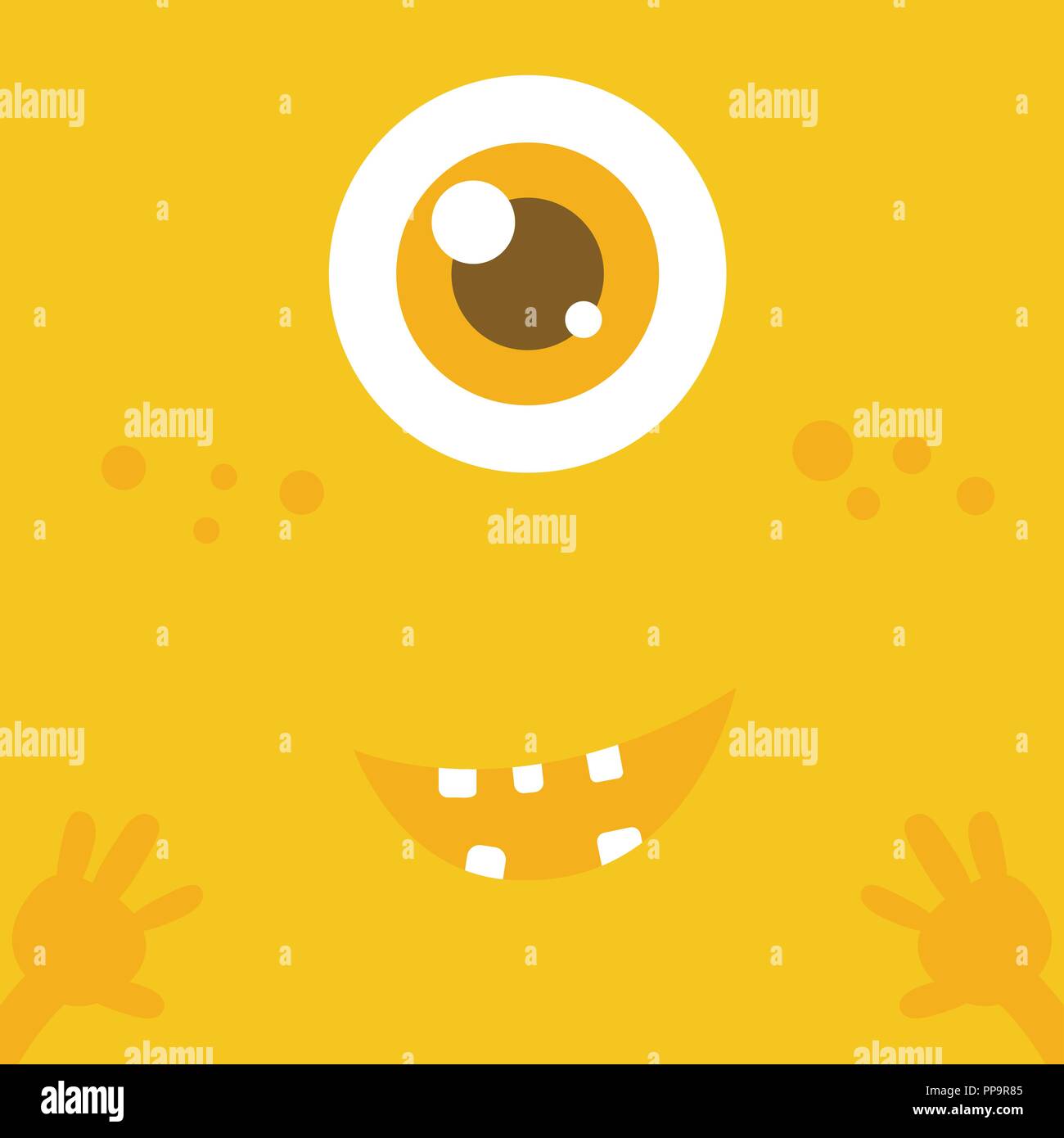 Cute monster cartoon face over yellow abstract background vector ...