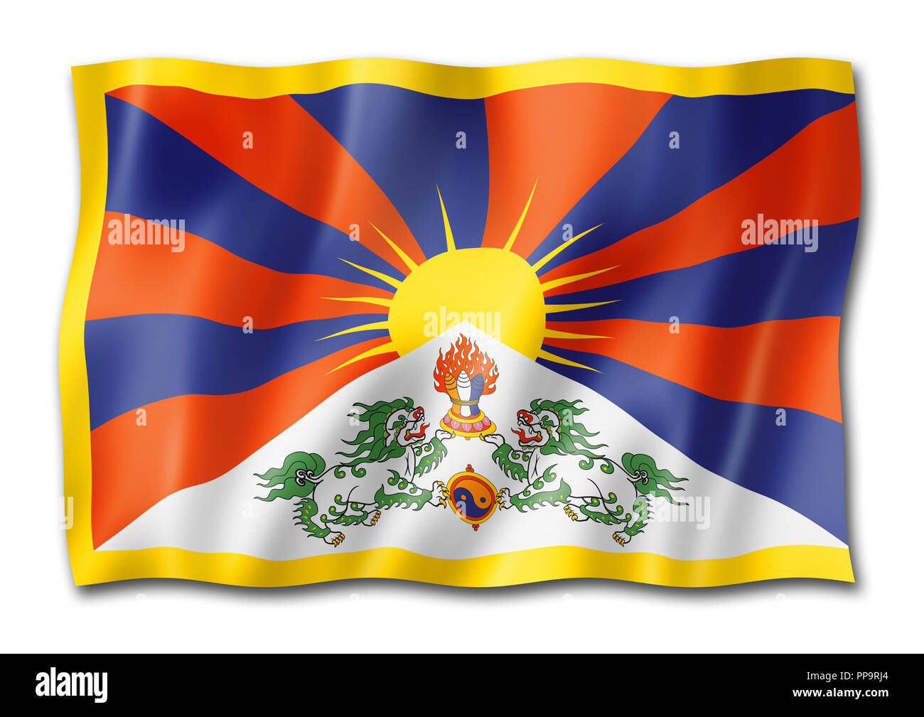 Tibet flag, three dimensional render, isolated on white Stock Photo - Alamy