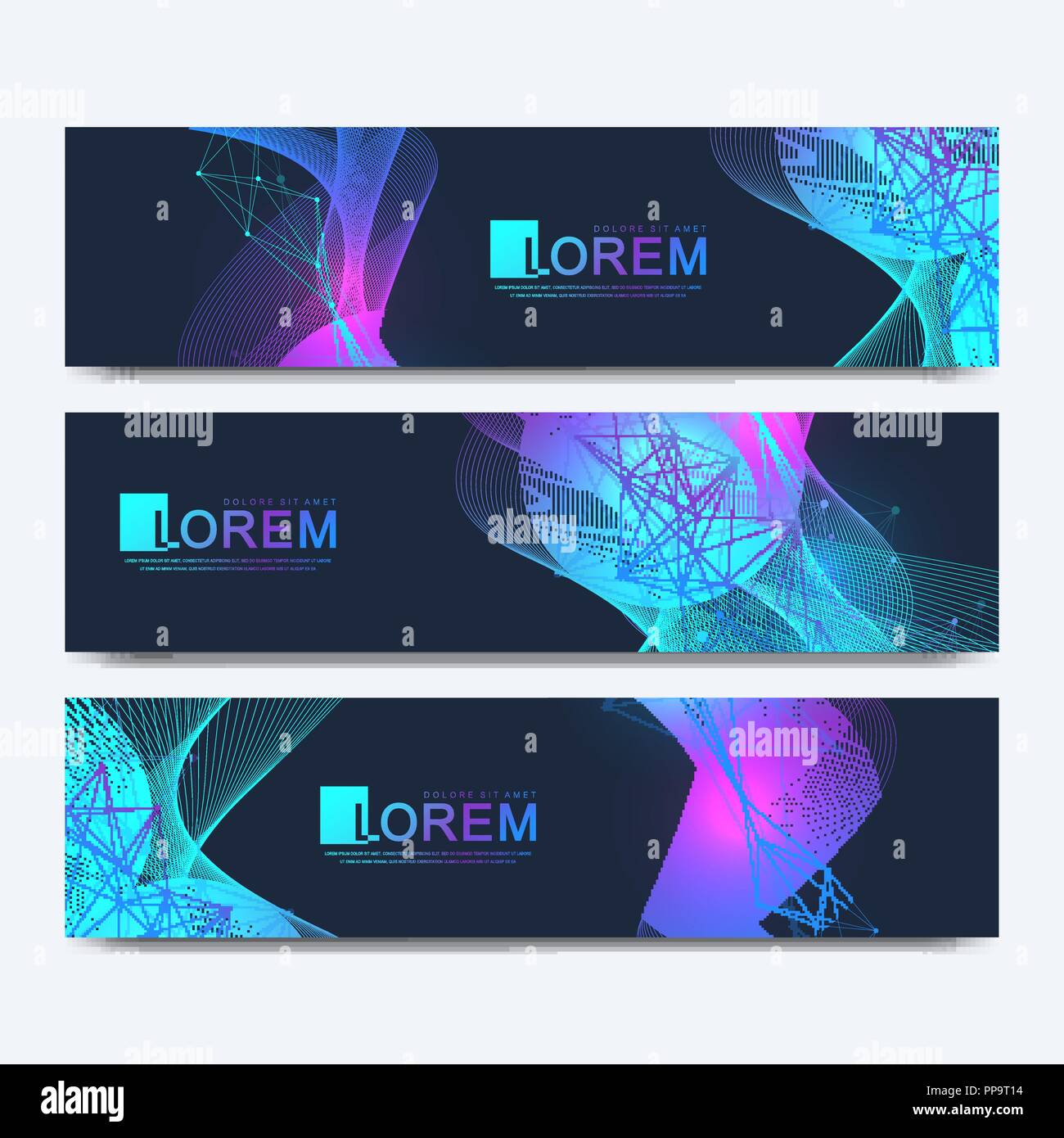 Abstract vector set of modern website banners. Scientific cybernetics ...