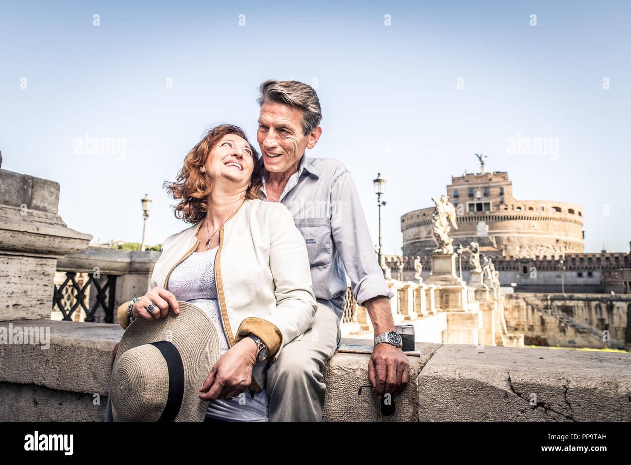 Senior couple at Castel Sant' Angelo, Rome - Happy tourists visiting ...