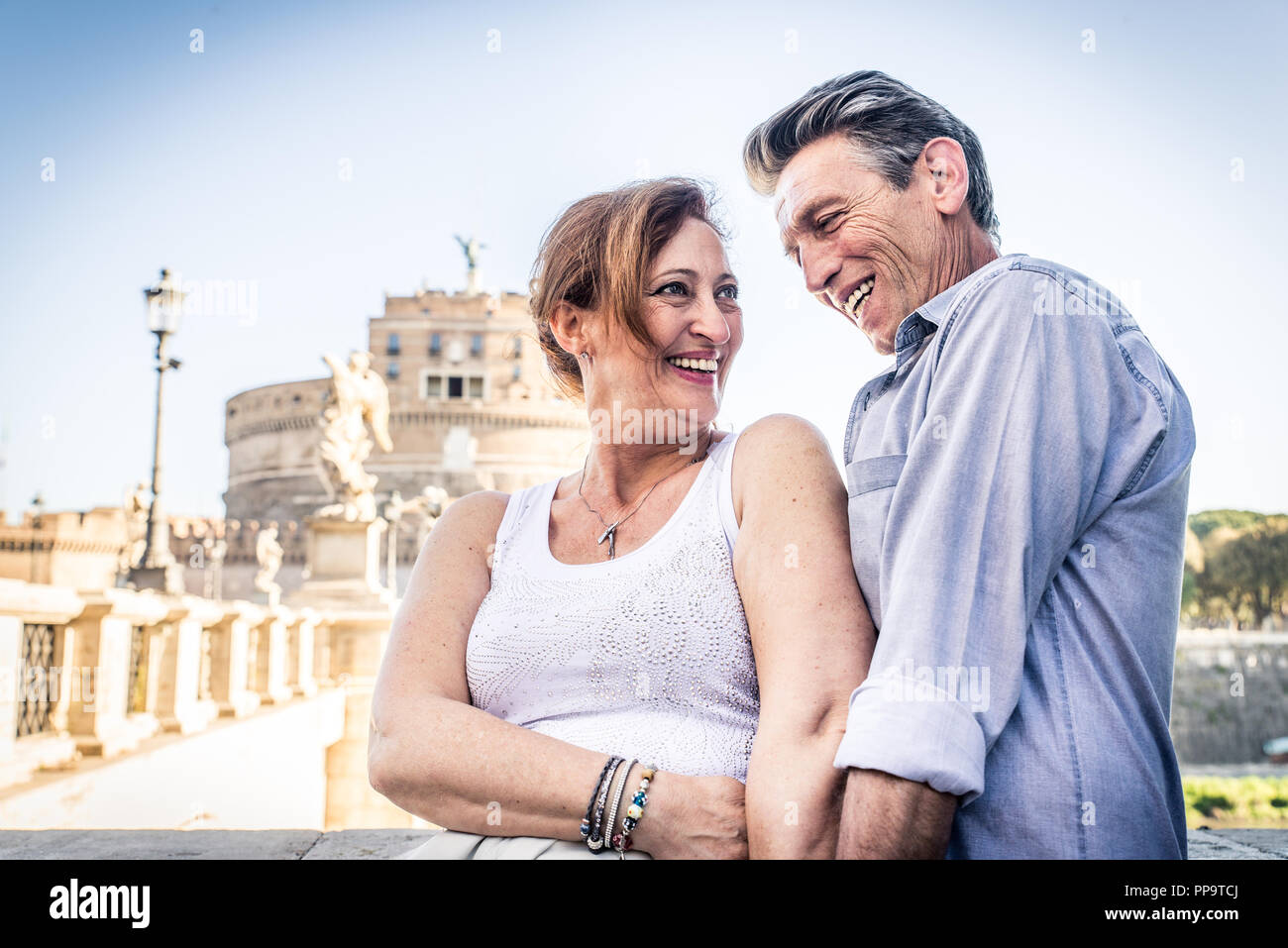 Senior couple at Castel Sant' Angelo, Rome - Happy tourists visiting ...