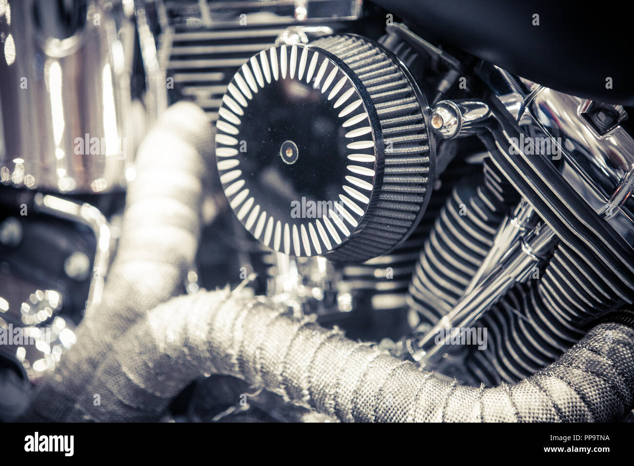 Close up shot of V-Twin motorcycle engine Stock Photo - Alamy
