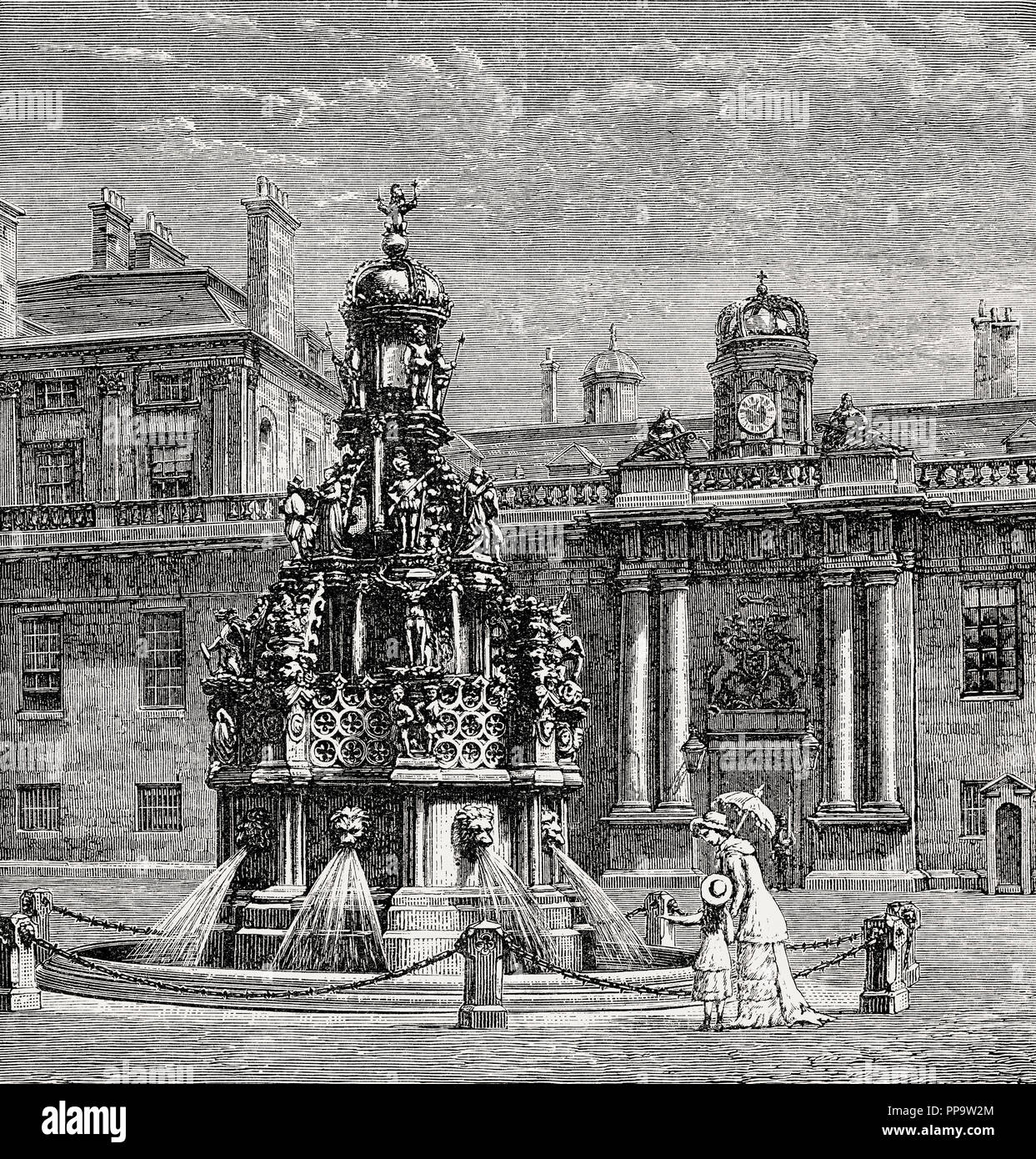 Fountain of Palace of Holyroodhouse, Edinburgh, Scotland, 18th century ...