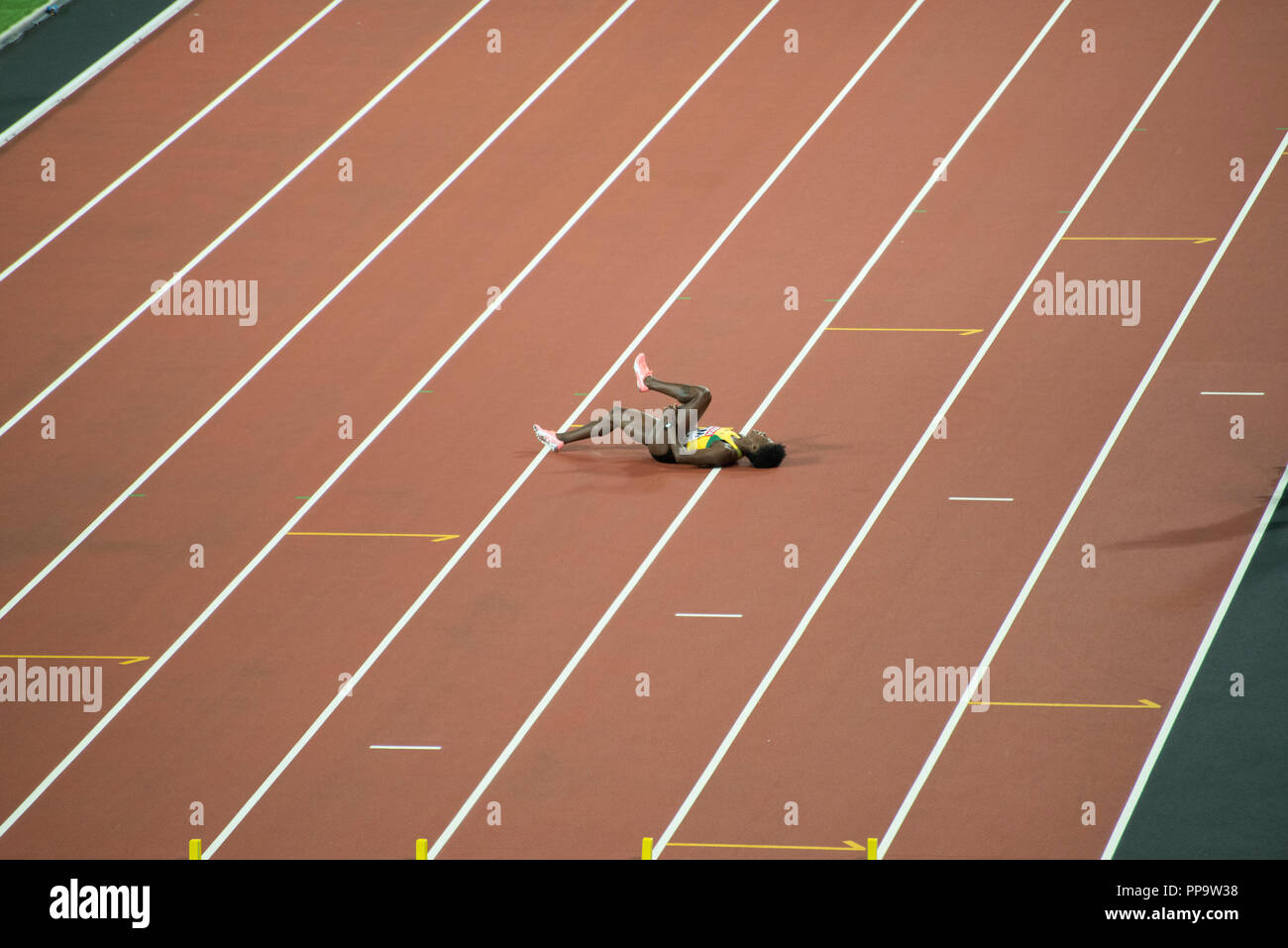 Anneisha McLaughlin-Whilby lays injured on the track during the Women's ...