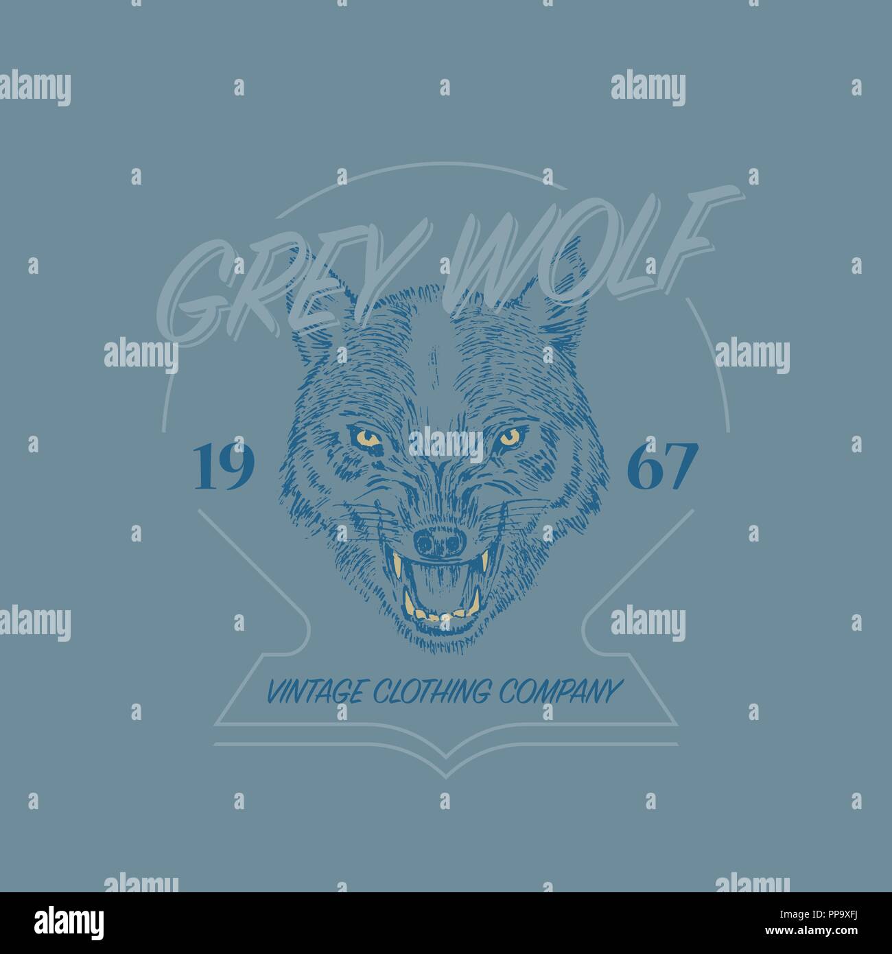 Wild wolf logo. Grunge label print. Angry animal of a predator. Badge ...