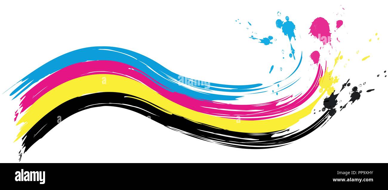 illustration of cmyk printing color wave with splashes of color vector ...