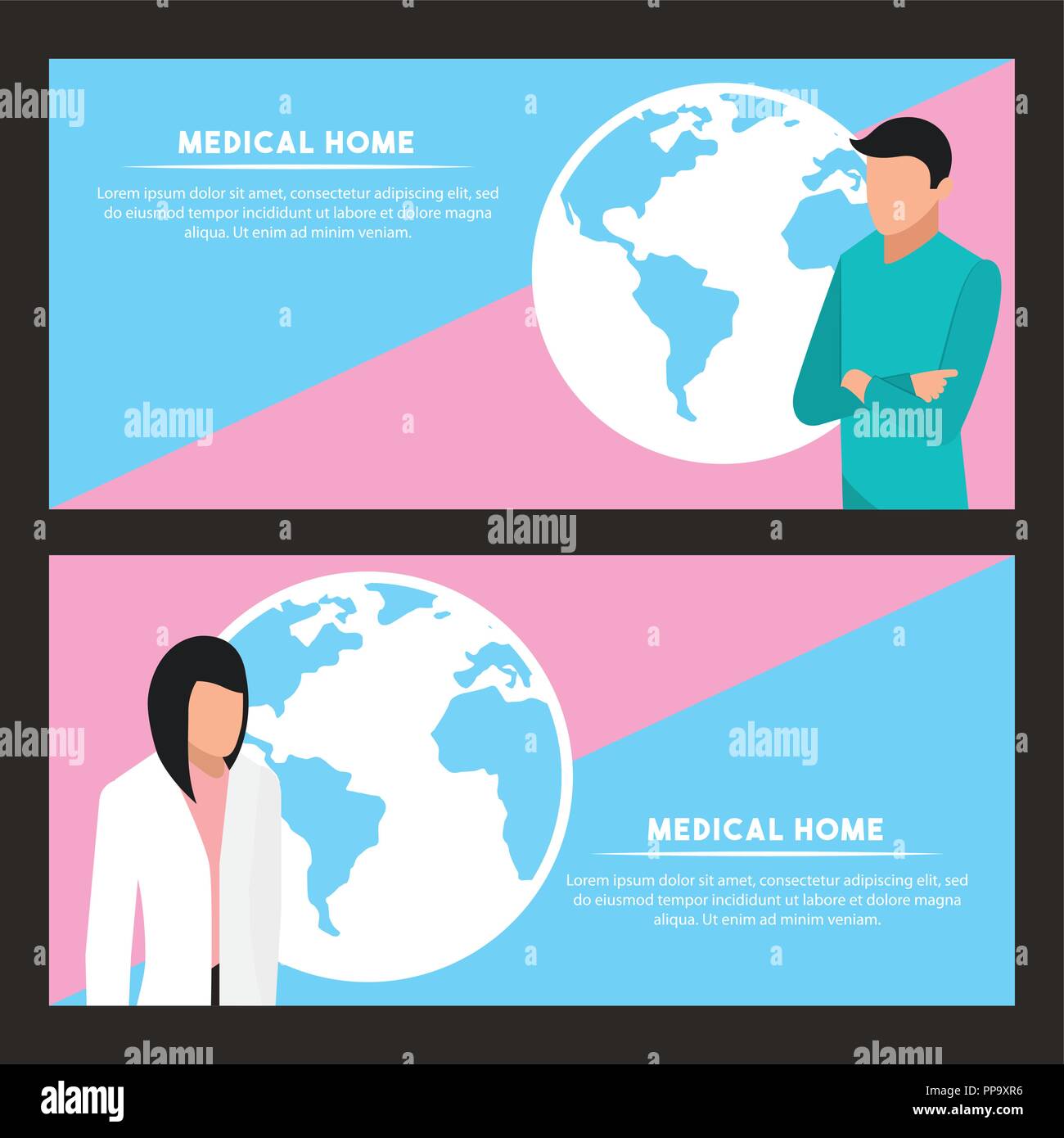 medical health banners woman and man world service vector illustration ...