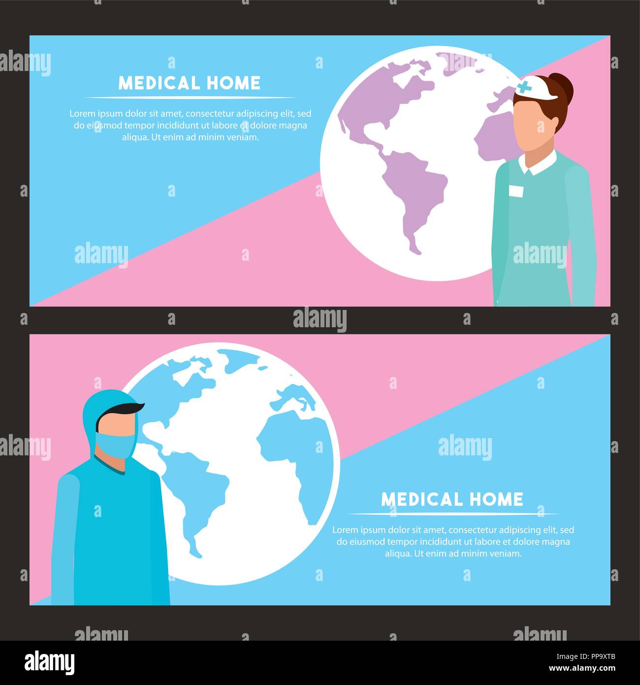 medical health signs banner nurse and doctor vector illustration Stock ...
