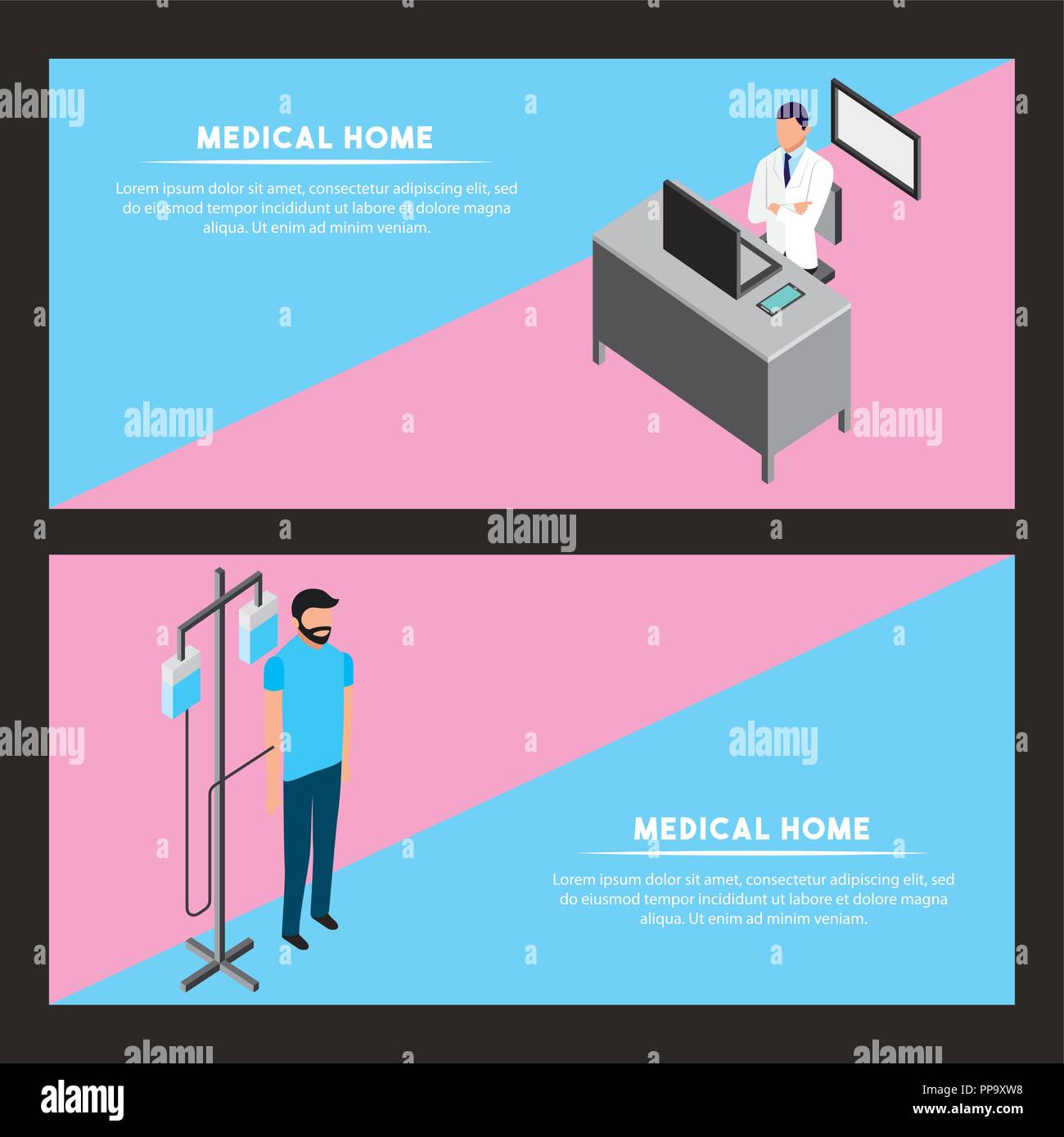 medical health banner doctor in office patient with stand iv vector ...