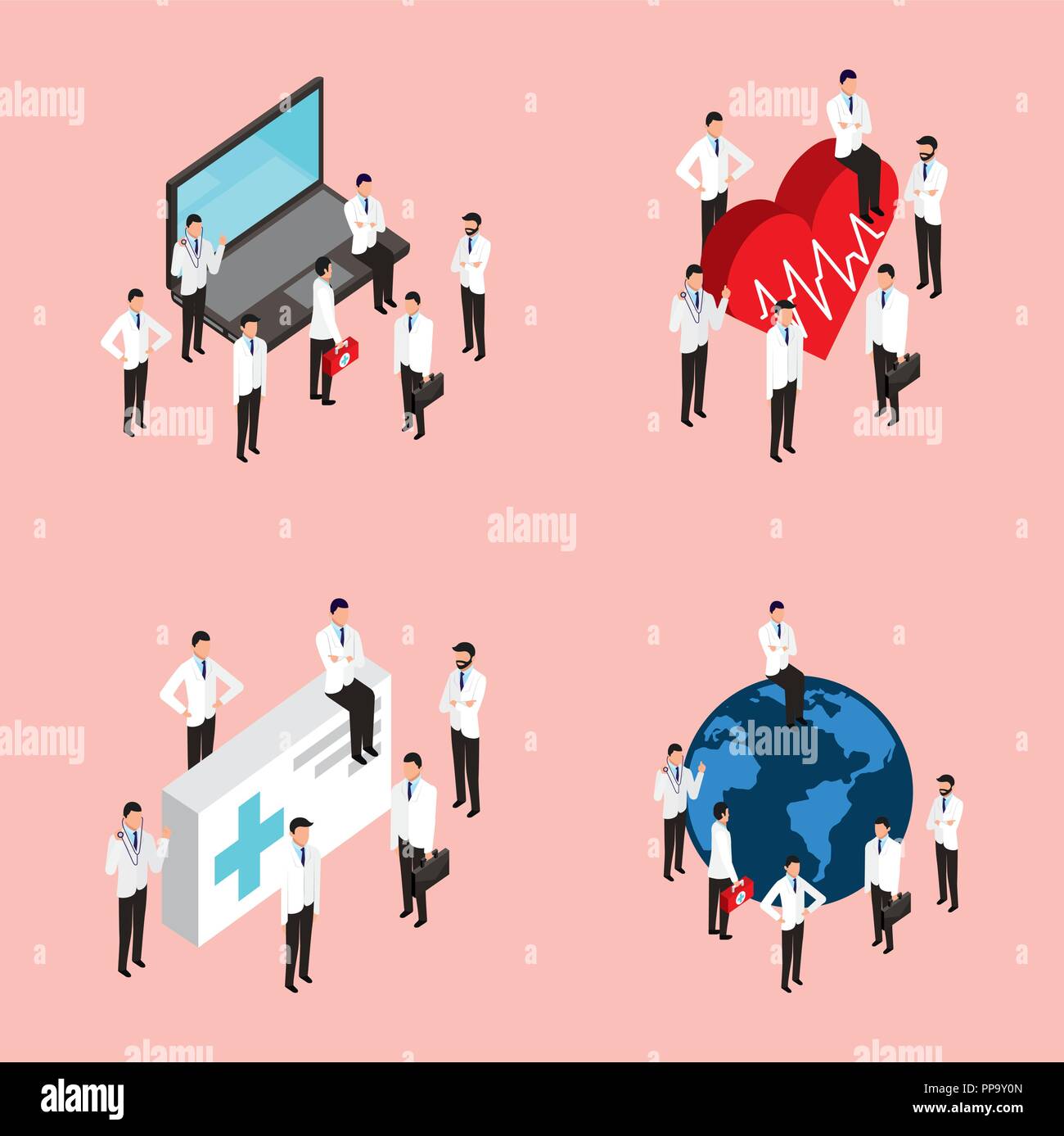 medical health heart life pulse worl form and computer vector ...