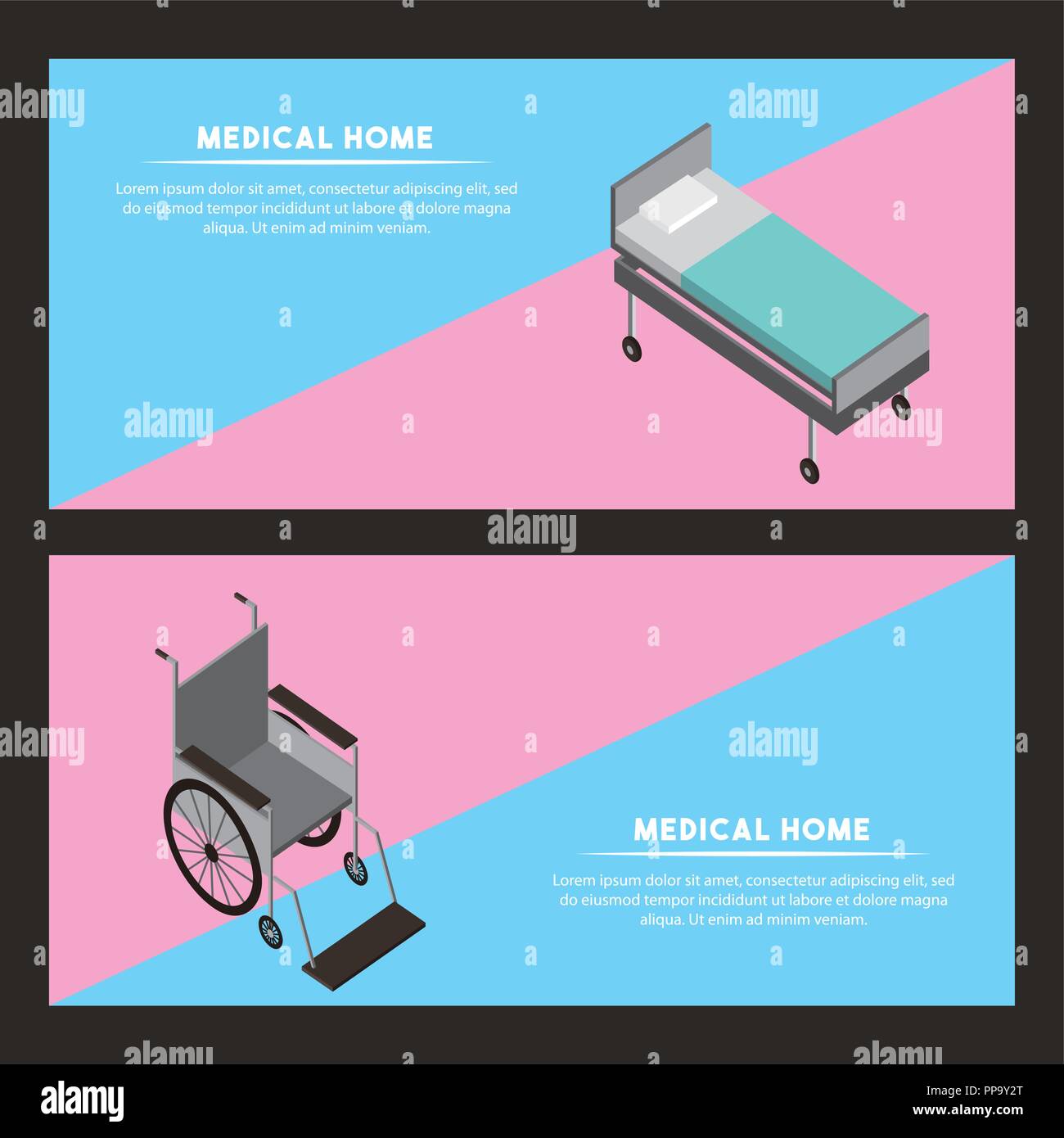 medical health banners stretcher wheelchair service vector illustration ...