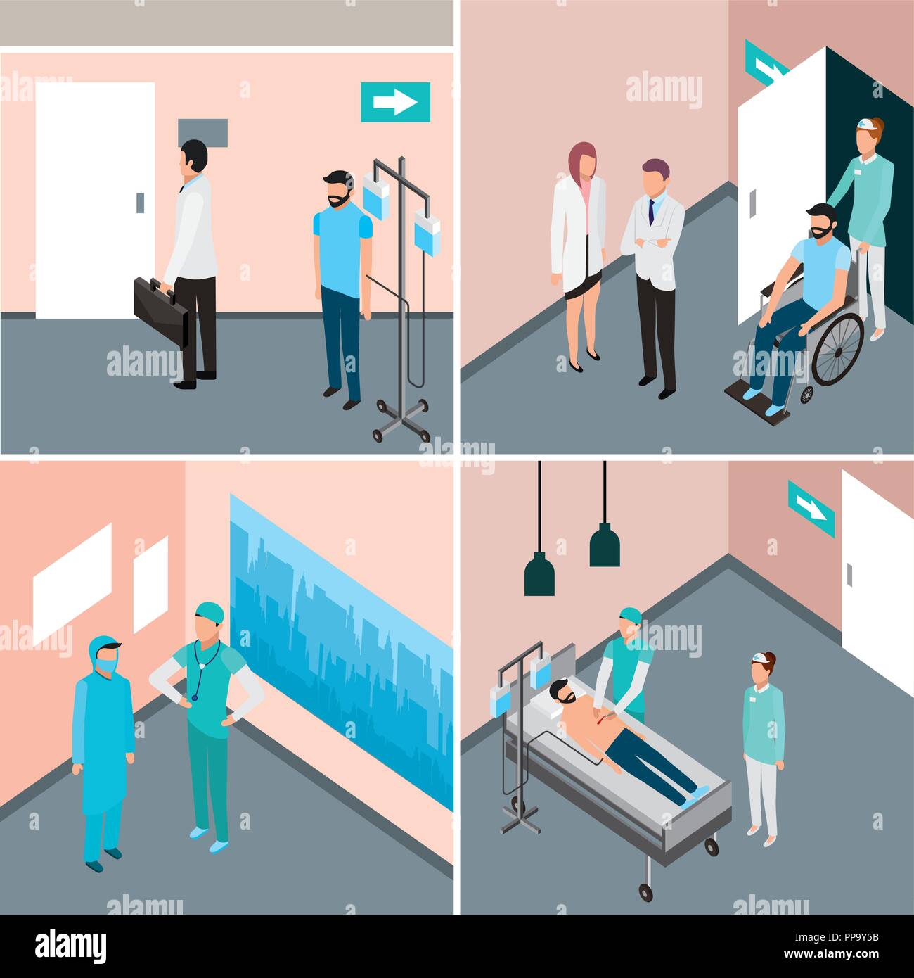 medical health labels room hospital doctors and patients vector ...