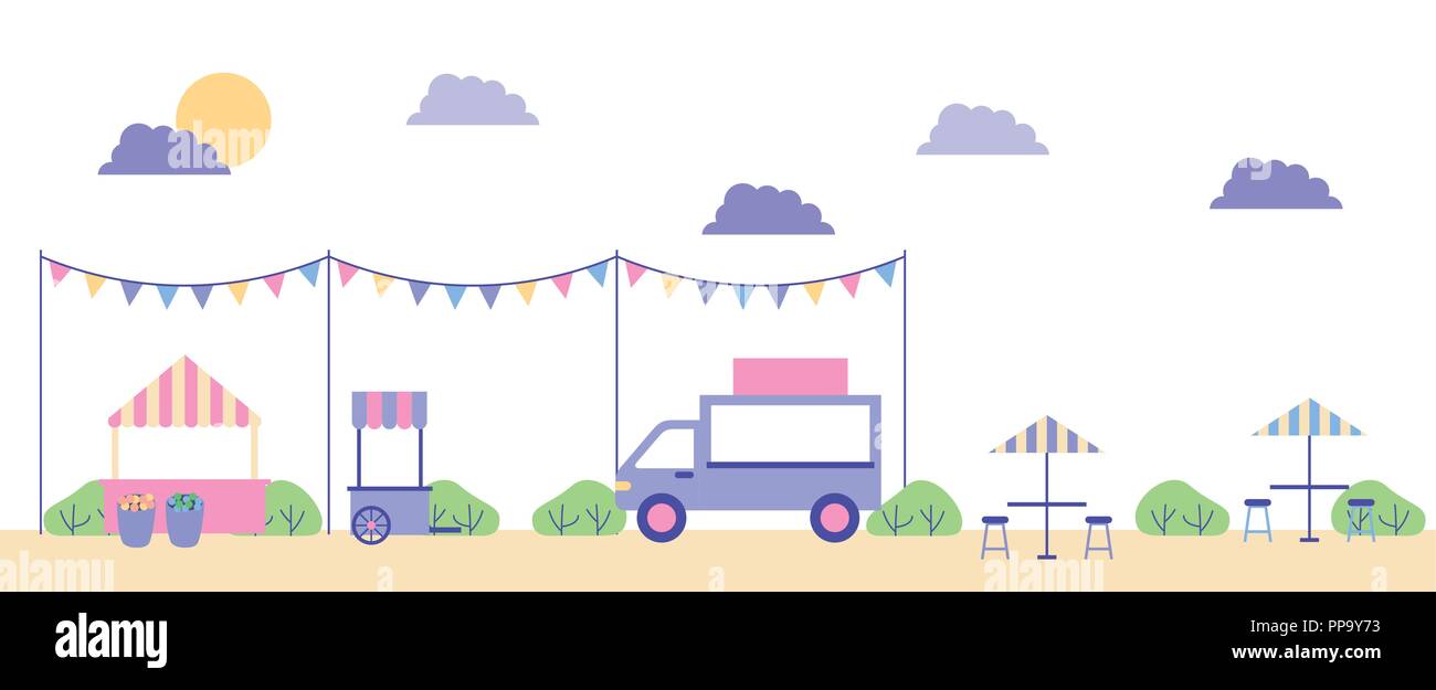 outdoor park food cars place to eat vector illustration Stock Vector ...