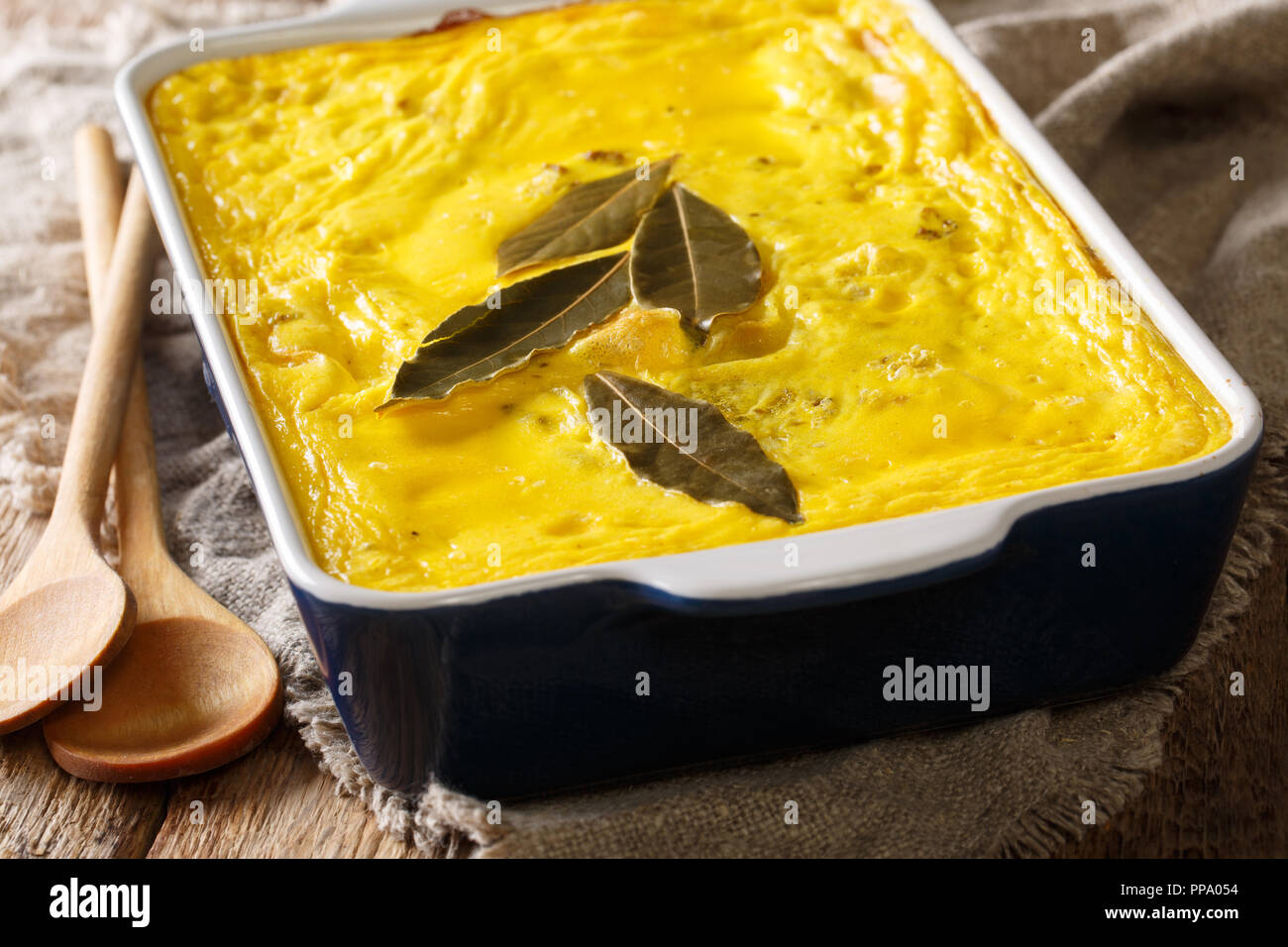 Bobotie South African dish consisting of spiced minced meat baked with ...