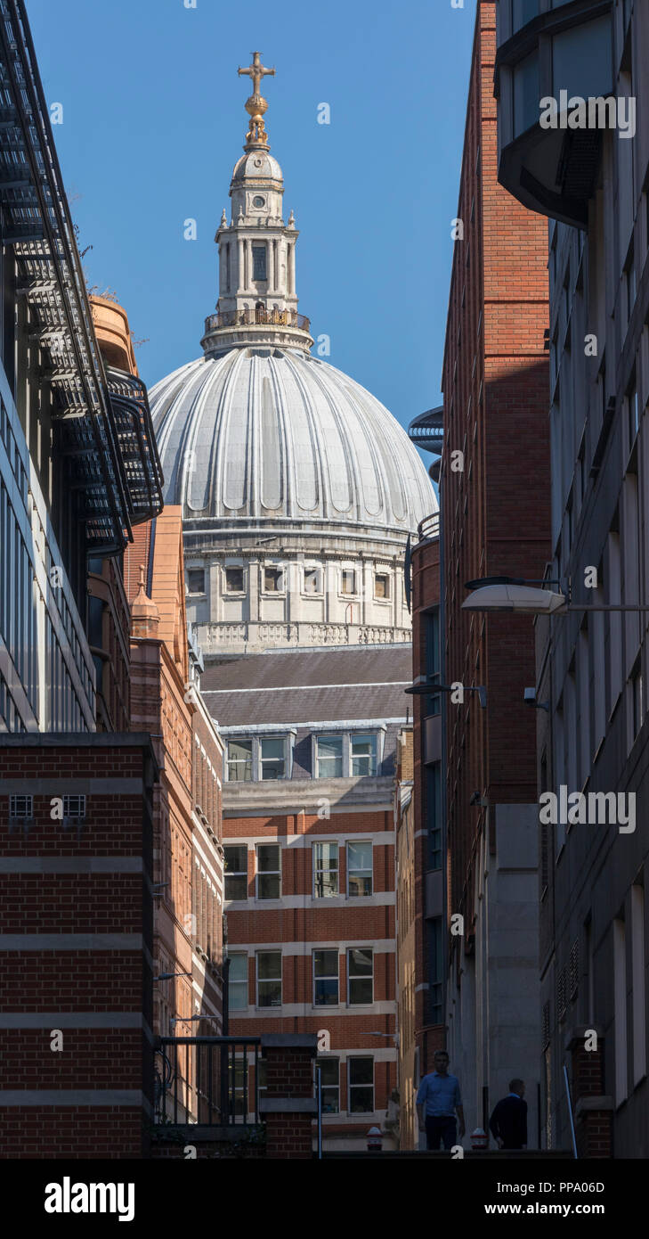 view of St Pauls dome form Pilgrim Street, Blackfriars, London, England ...