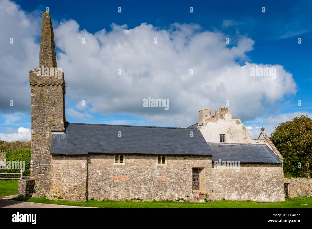 The old abbey on Caldey Island, Pembrokeshire, Wales Stock Photo - Alamy