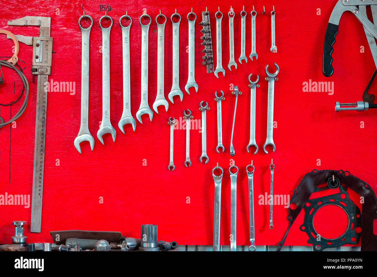 Set of tools as business cards on an orange background Stock Photo - Alamy