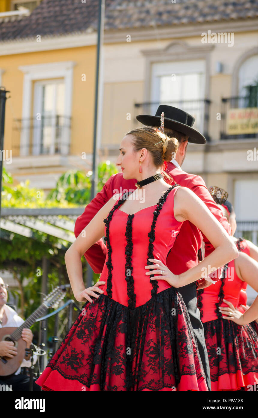 Flamenco dancers, man and woman, performing Fandango, Fuengirola a ...