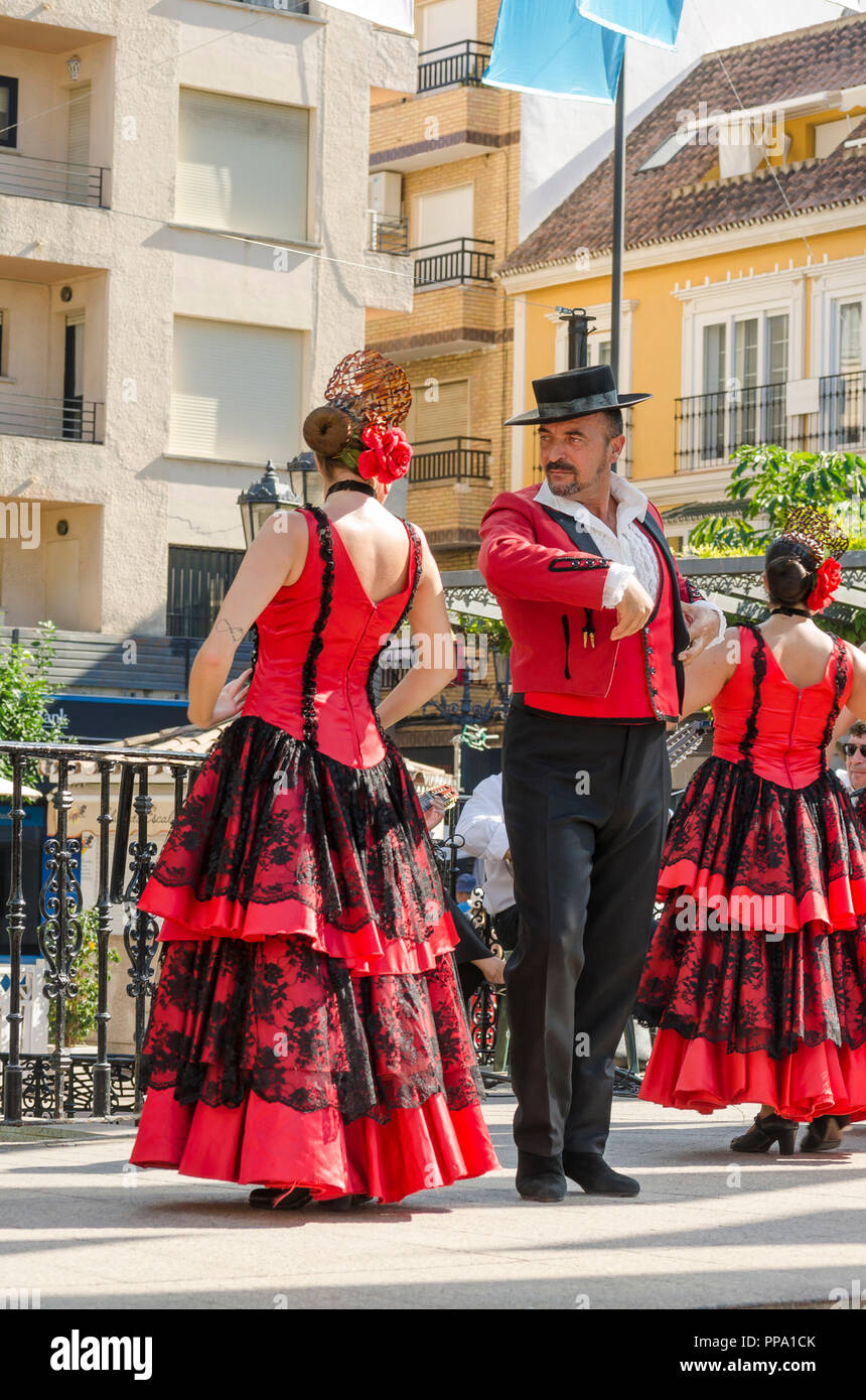 Flamenco dancers, man and woman, performing Fandango, Fuengirola a ...