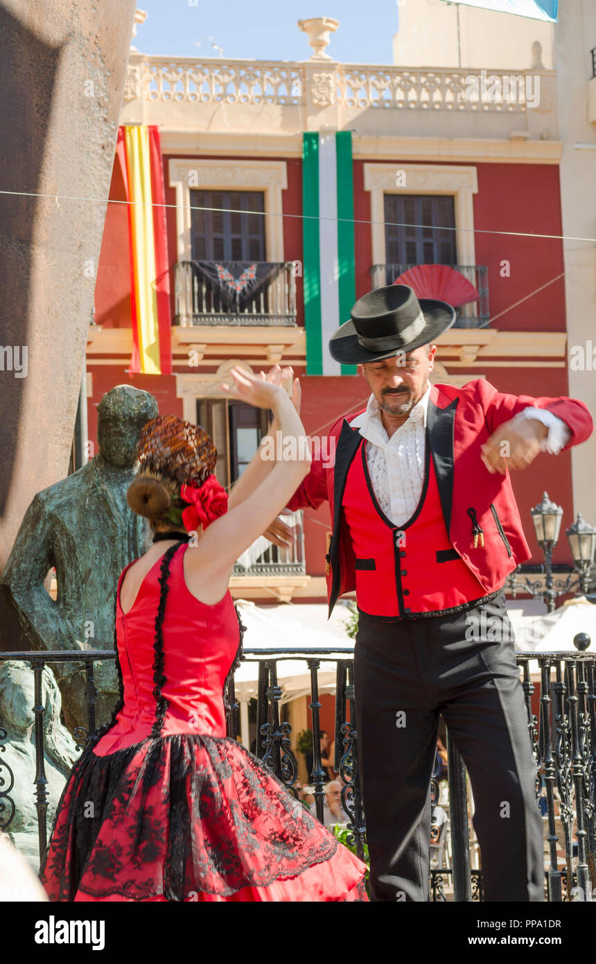 Flamenco dancers, man and woman, performing Fandango, Fuengirola a ...