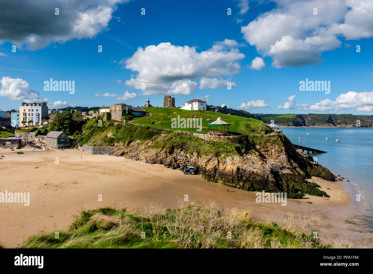 Tenby South Beach seen from St Catherine' Fort, Tenby, Pembrokeshire ...