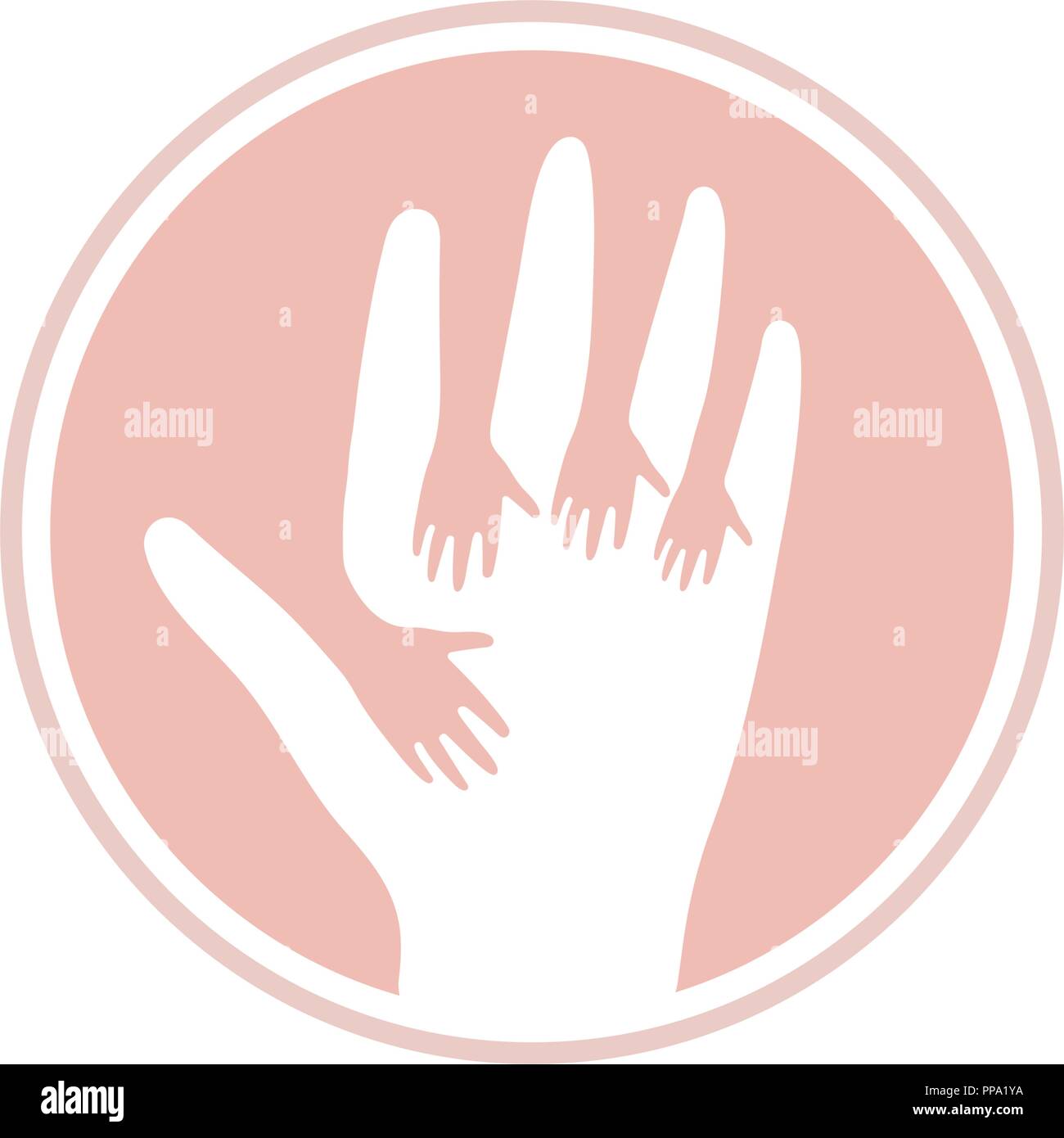 Hands up vector icon. Kids Help logo template. Flat human hand logotype ...