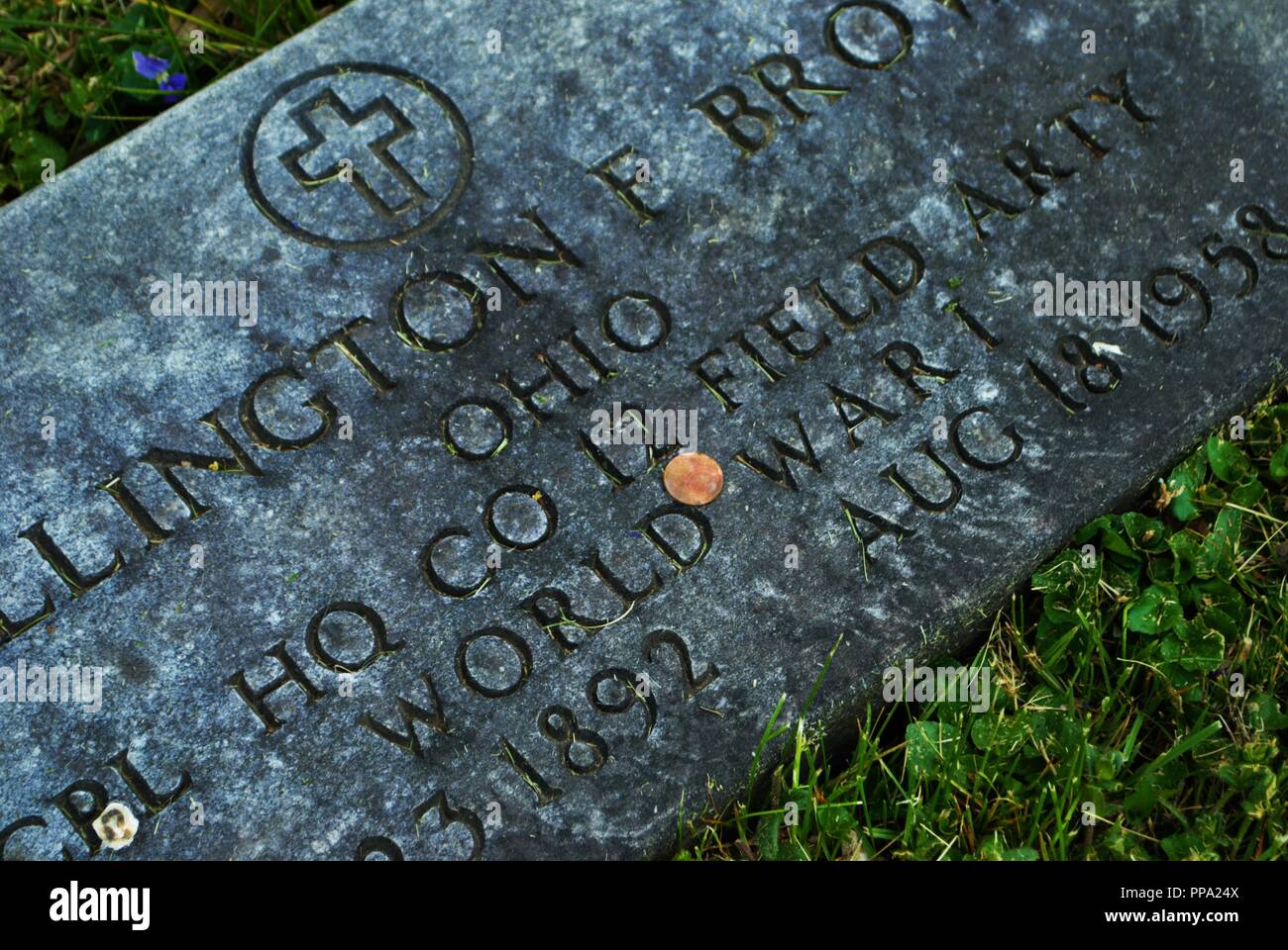 very old moss covered statue / headstone in a cemetery Stock Photo - Alamy