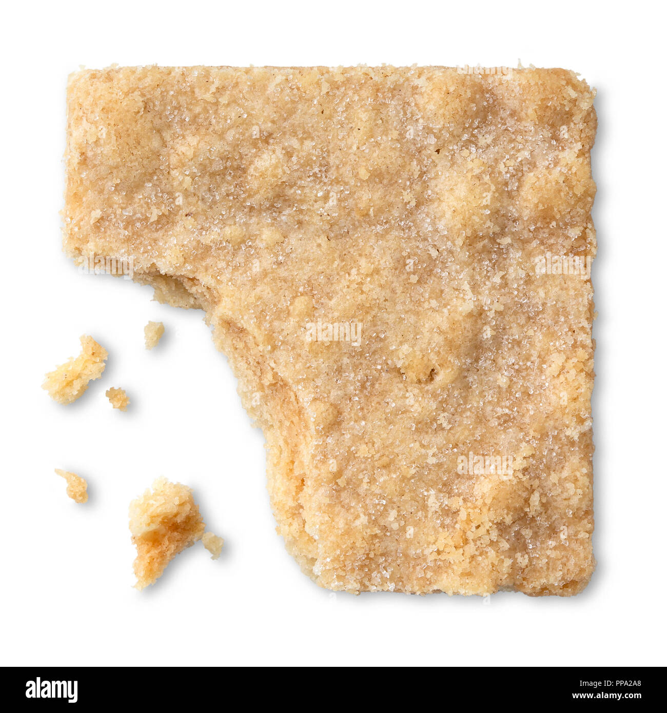 Classic homemade square shortbread biscuit isolated on white from above ...