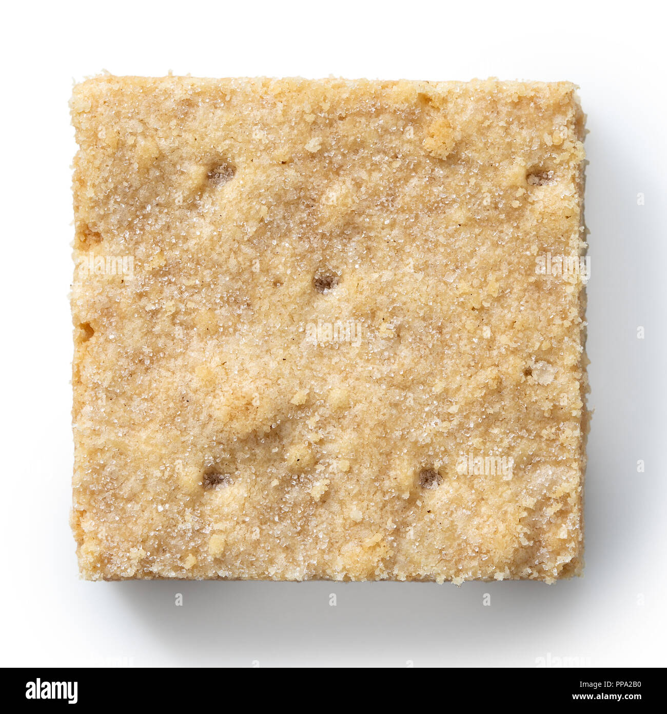 Classic homemade square shortbread biscuit isolated on white from above ...