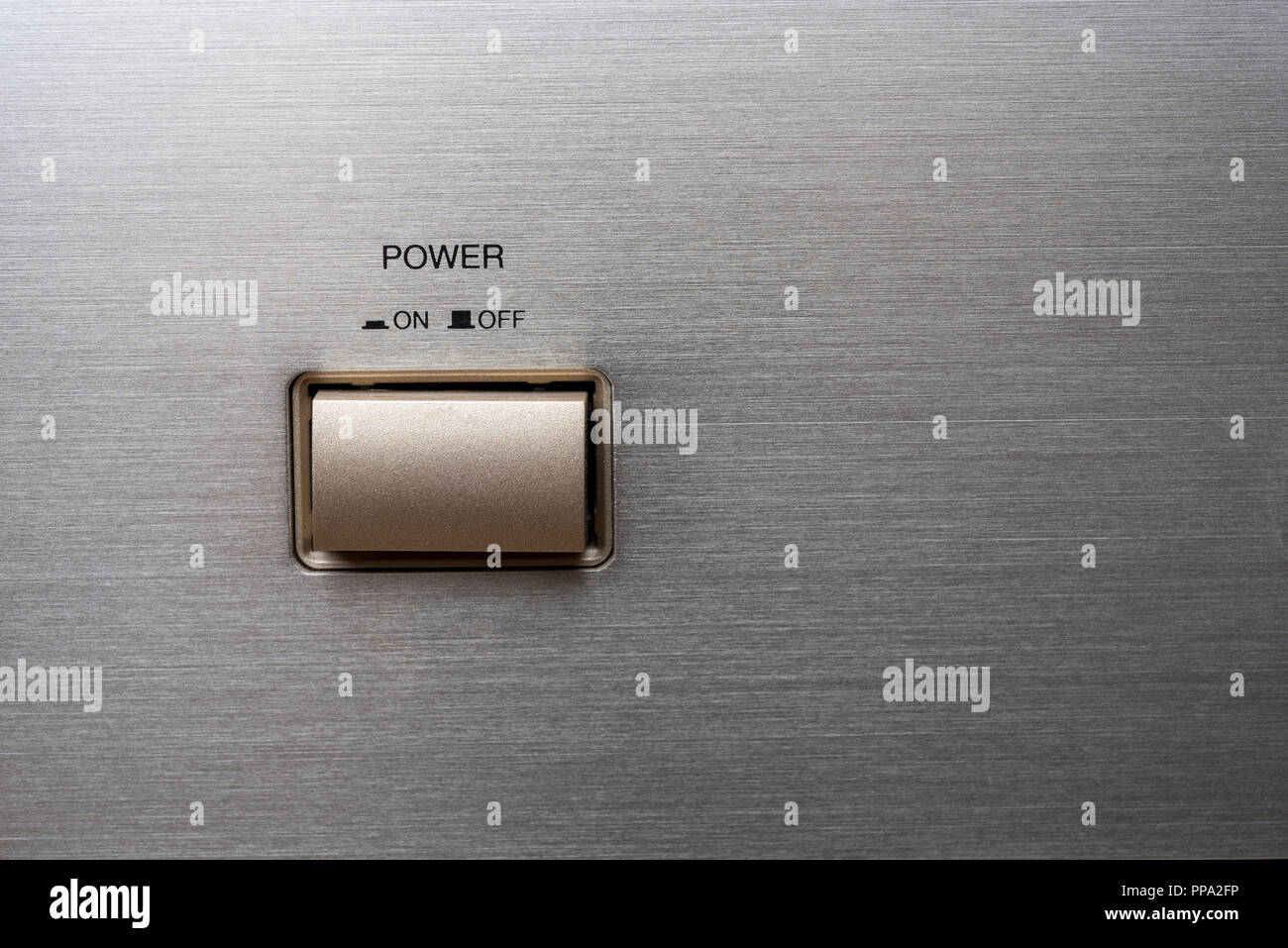 Metal power button on metal case. like background Stock Photo - Alamy