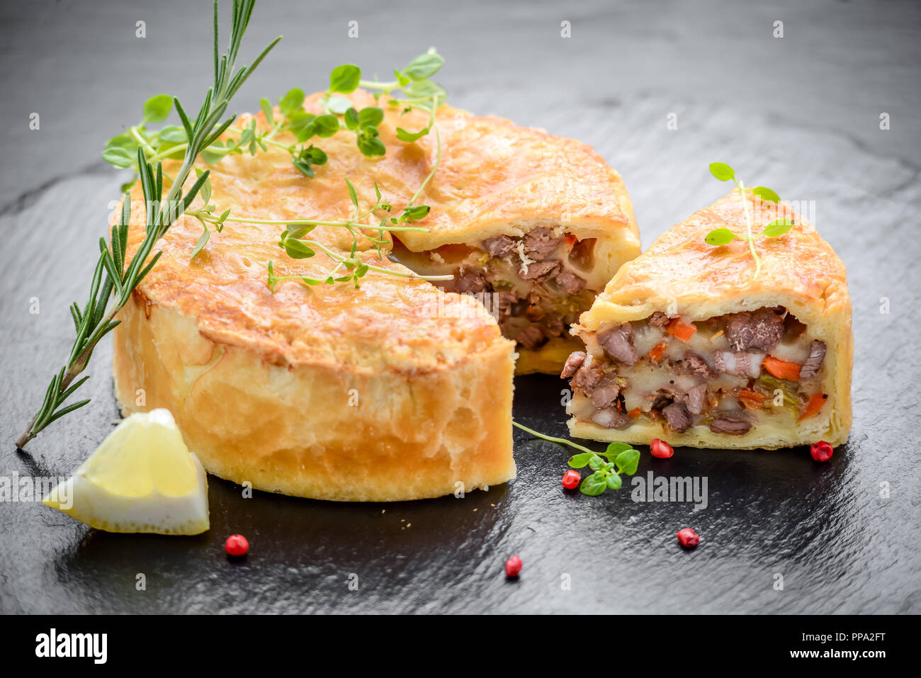 Healthy food, tasty pie with different fillings Stock Photo - Alamy