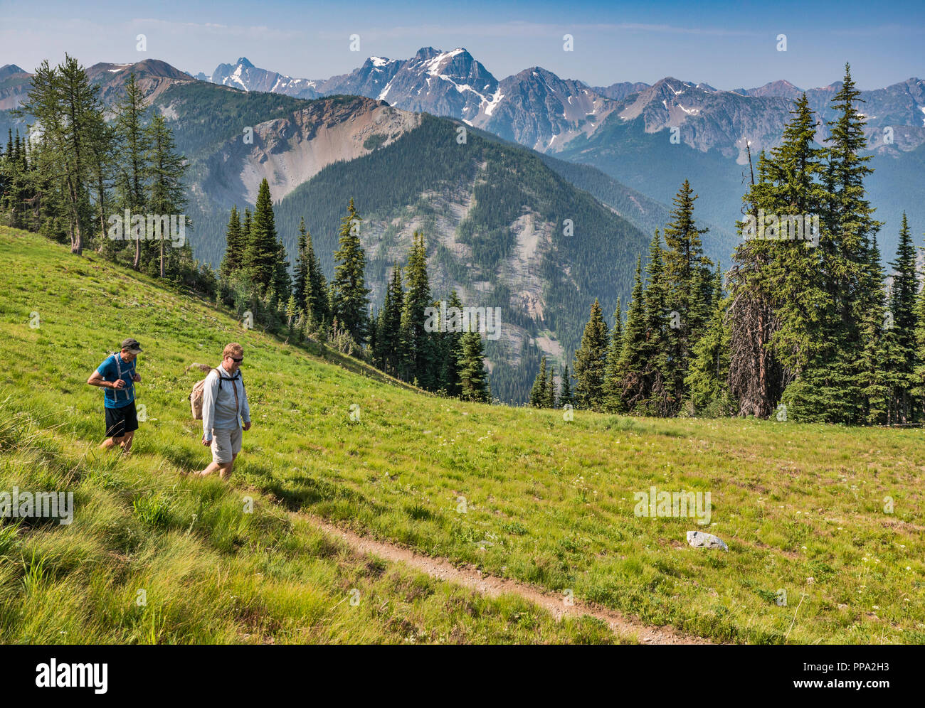 Hikers at Windy Pass Trail, part of Pacific Crest Trail, Mt Ballard ...