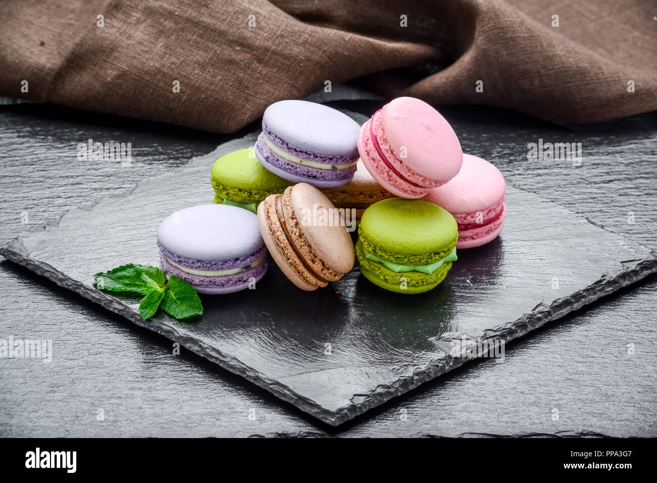 Healthy food, stack of macarons, macaroons French cookie Stock Photo ...