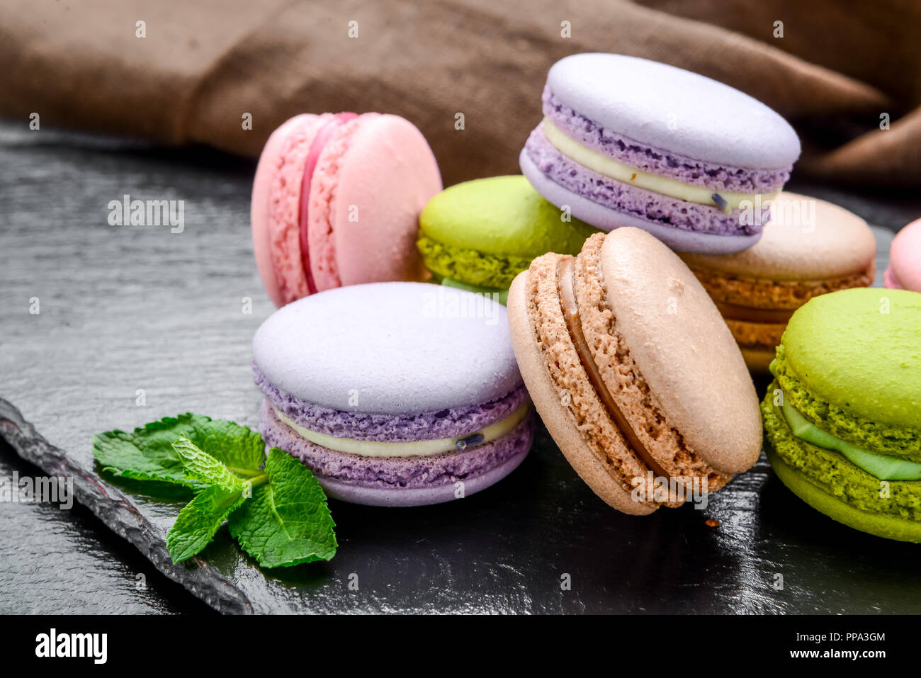 Healthy food, stack of macarons, macaroons French cookie Stock Photo ...