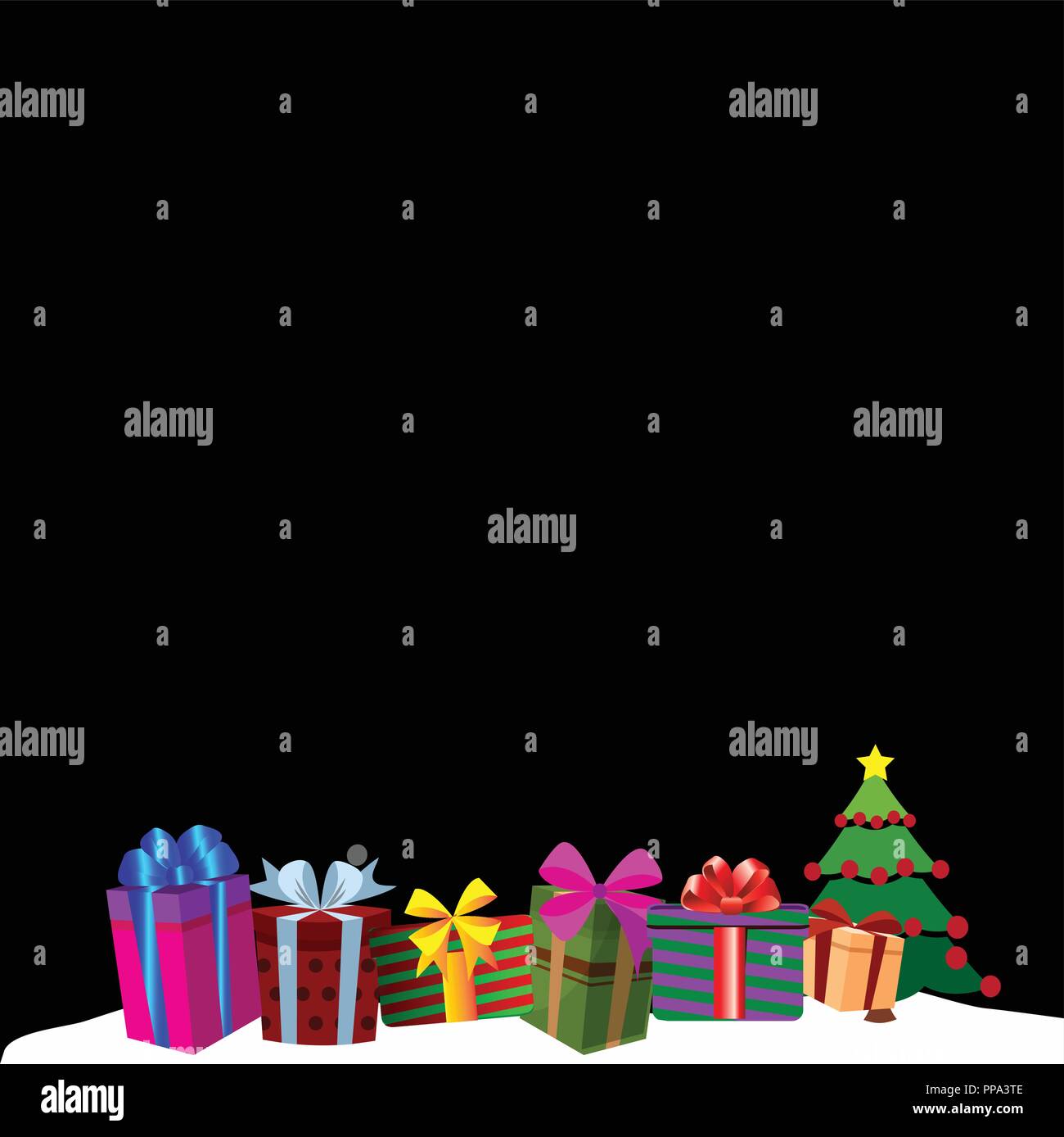 Colourful gift boxes on white snow drift, Christmas or new year border ...