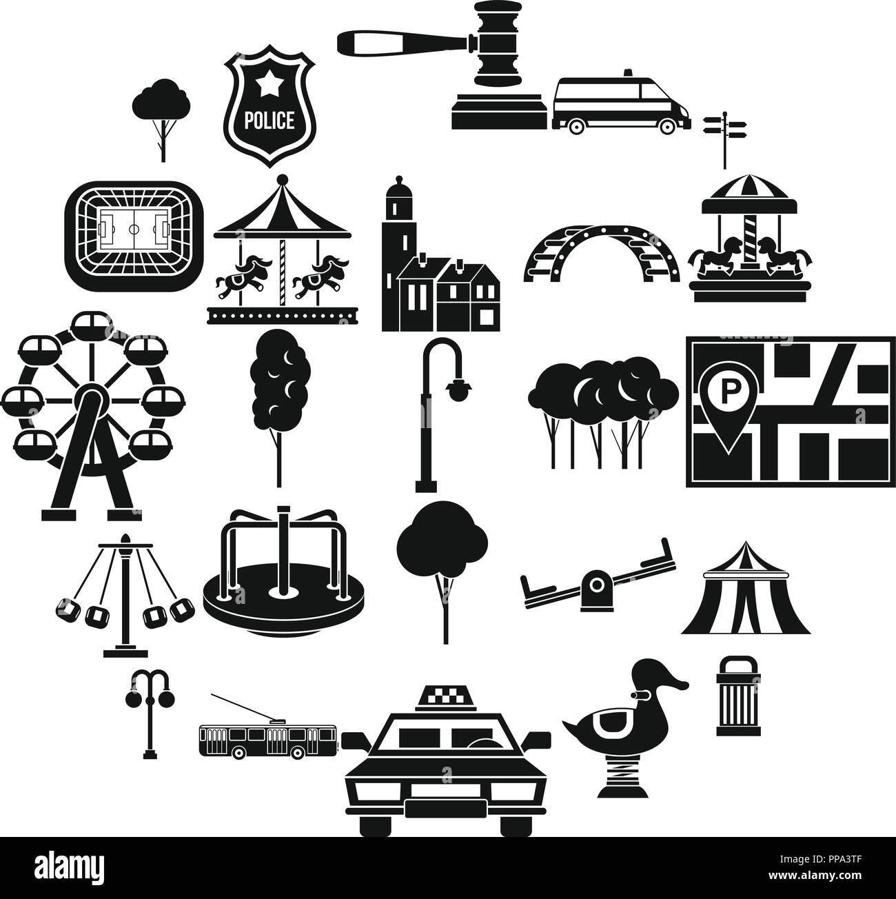 Urban recreation park icons set, simple style Stock Vector Image & Art ...