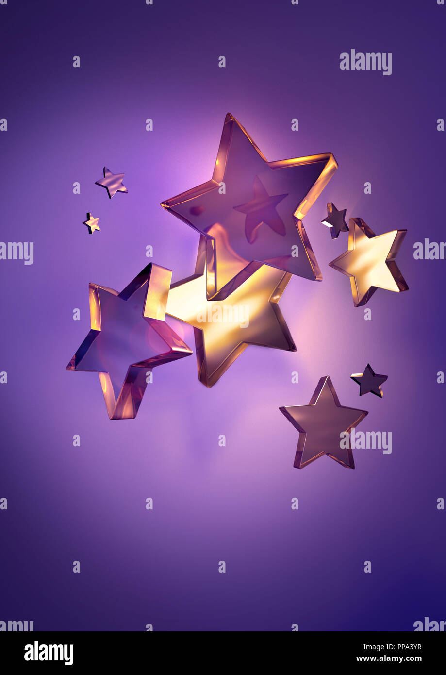 Rendering of a group of golden pink stars in a purple sky Stock Photo ...