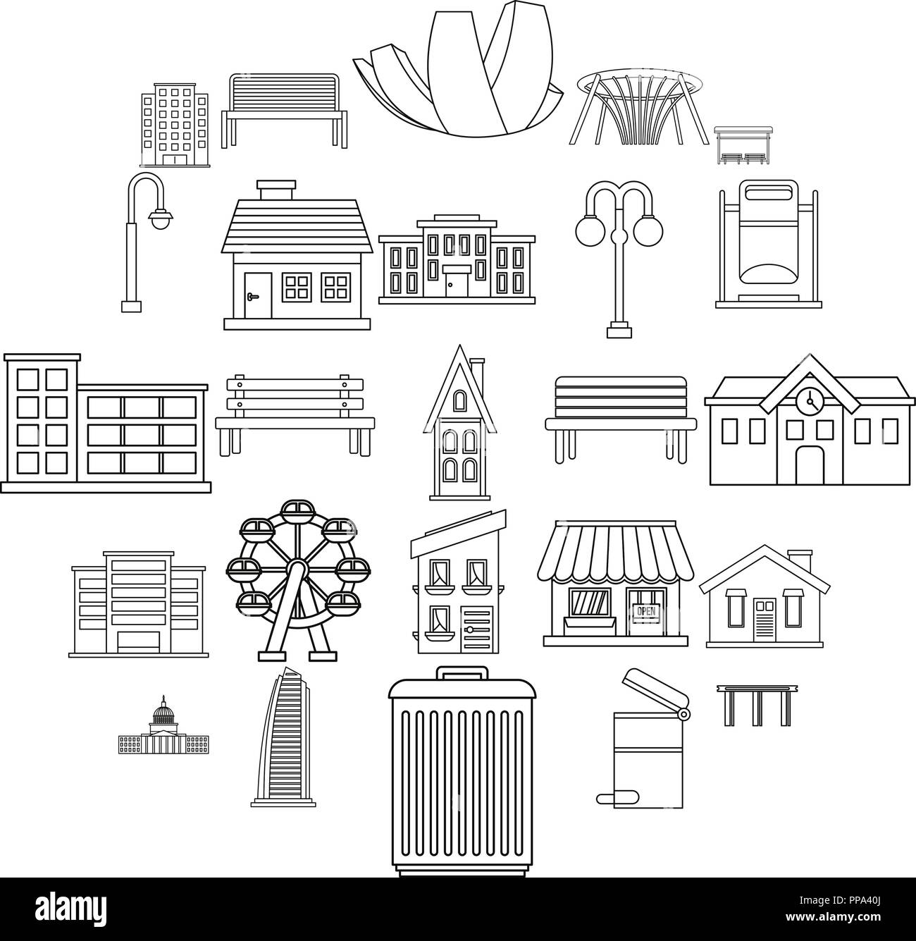 Interesting places icons set, outline style Stock Vector Image & Art ...