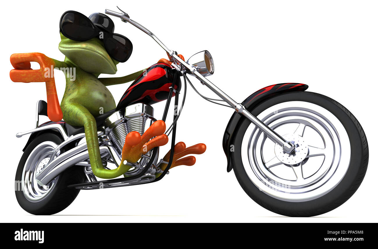 Fun frog on a motorcycle - 3D Illustration Stock Photo - Alamy