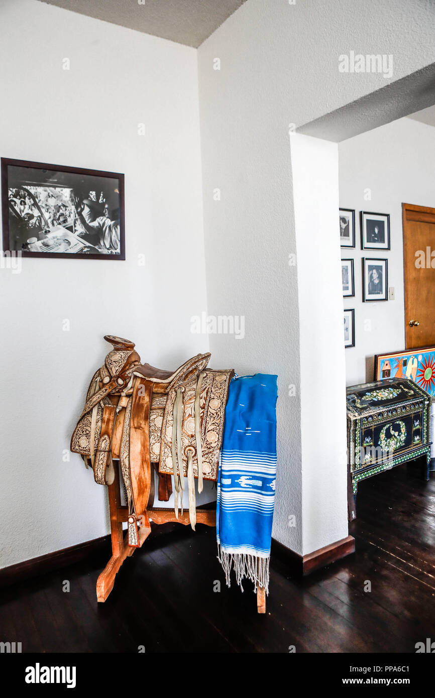 Zarape of blue color and Saddle. Decoration of the interiors of the ...